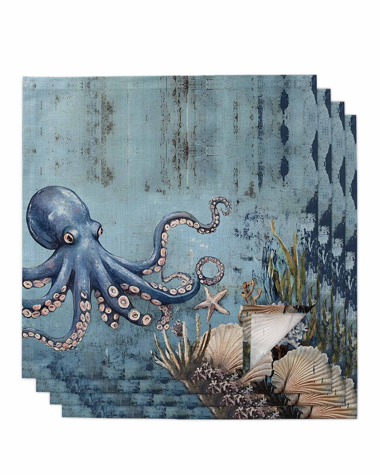 nqOlkjepod Octopus Cloth Napkins Set of 4 Reusable Dinner Napkins, Blue ...