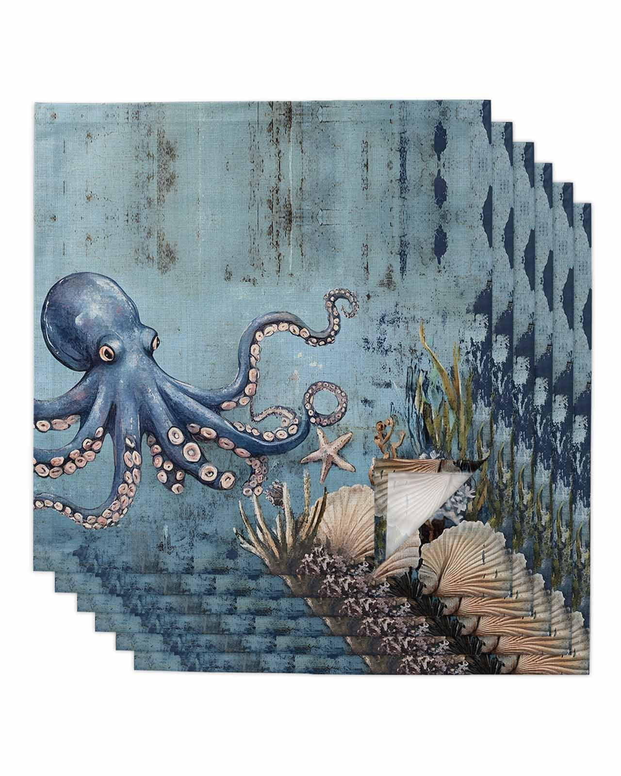 nqOlkjepod Octopus Cloth Napkins Set of 6 Reusable Dinner Napkins, Blue ...