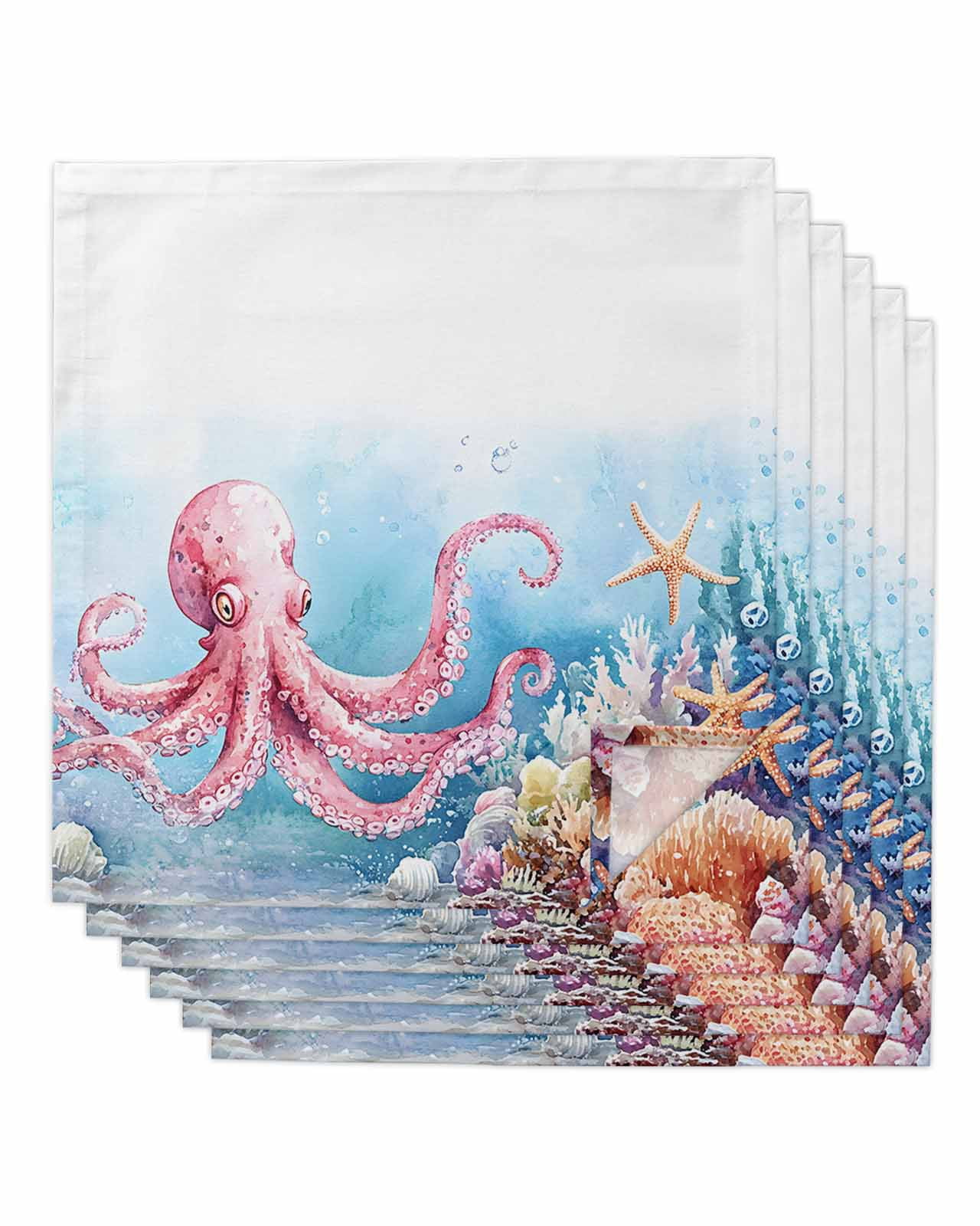 nqOlkjepod Octopus Cloth Napkins Set of 6 Reusable Dinner Napkins ...