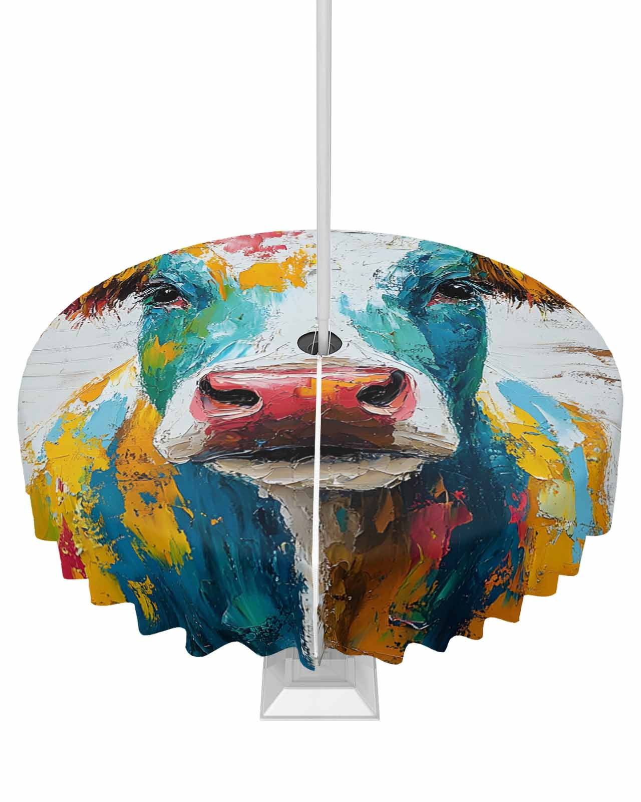 nqOlkjepod Oil Painting Cow Outdoor Tablecloth with Umbrella Hole ...