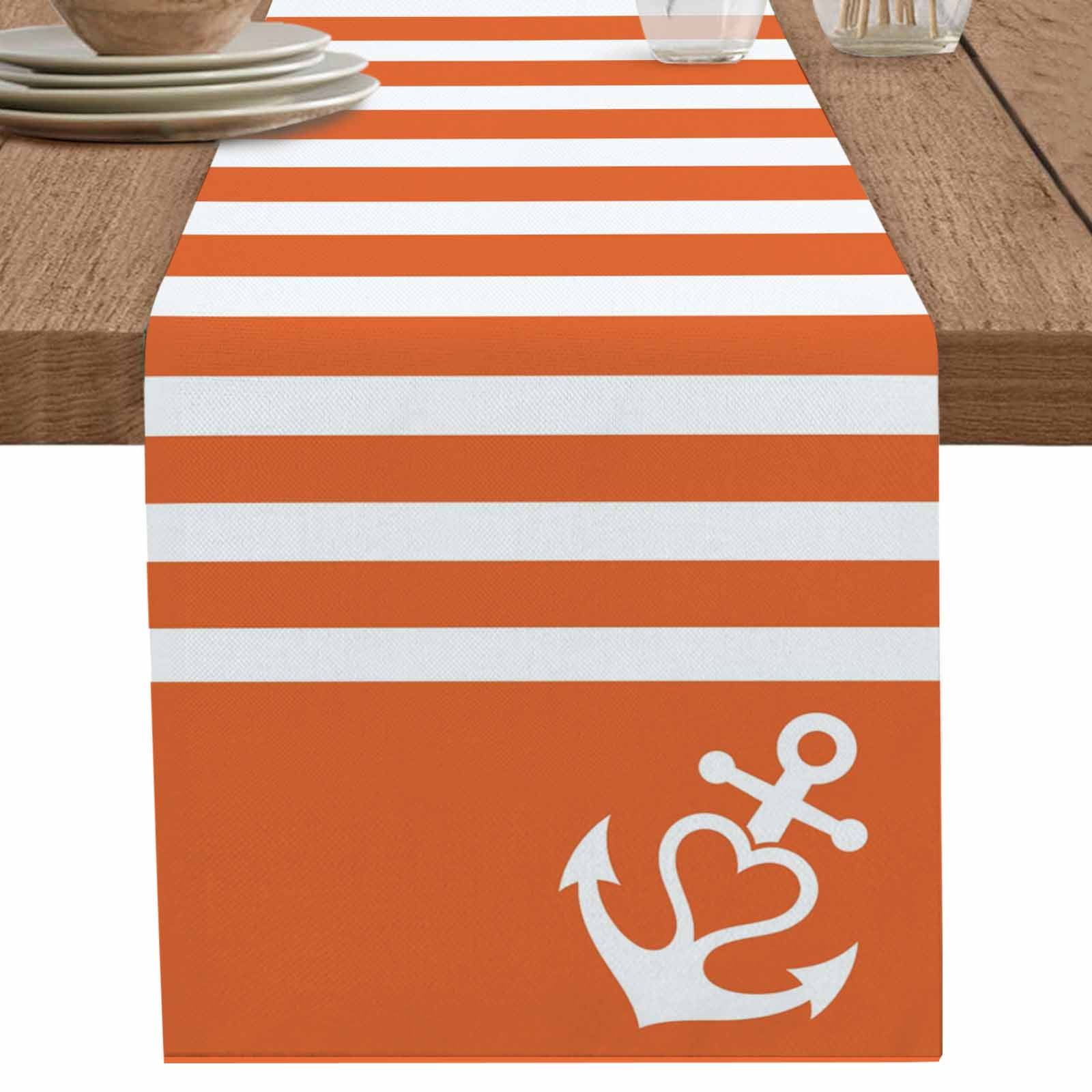 nqOlkjepod Orange Anchor Table Runner 108 Inches Long Farmhouse Dress ...
