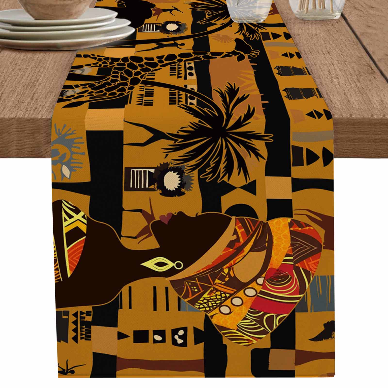 nqOlkjepod Orange Black African Women Table Runner 108 Inches Long ...