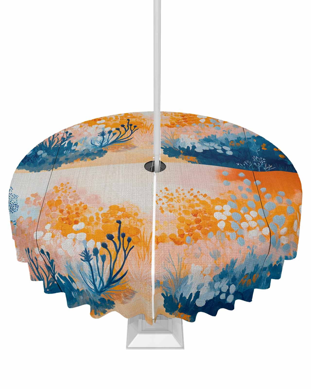 nqOlkjepod Orange Blue Botanical Outdoor Tablecloth with Umbrella Hole ...