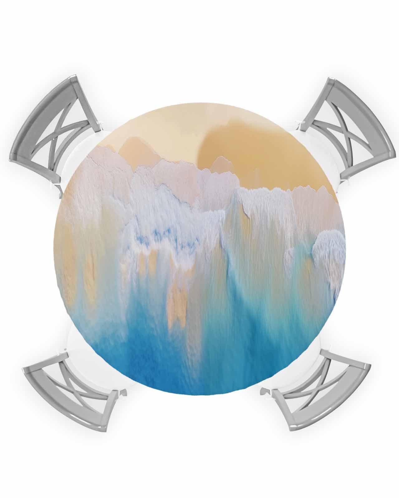 nqOlkjepod Orange Blue Coastal Round Tablecloth, Fitted Table Cover ...