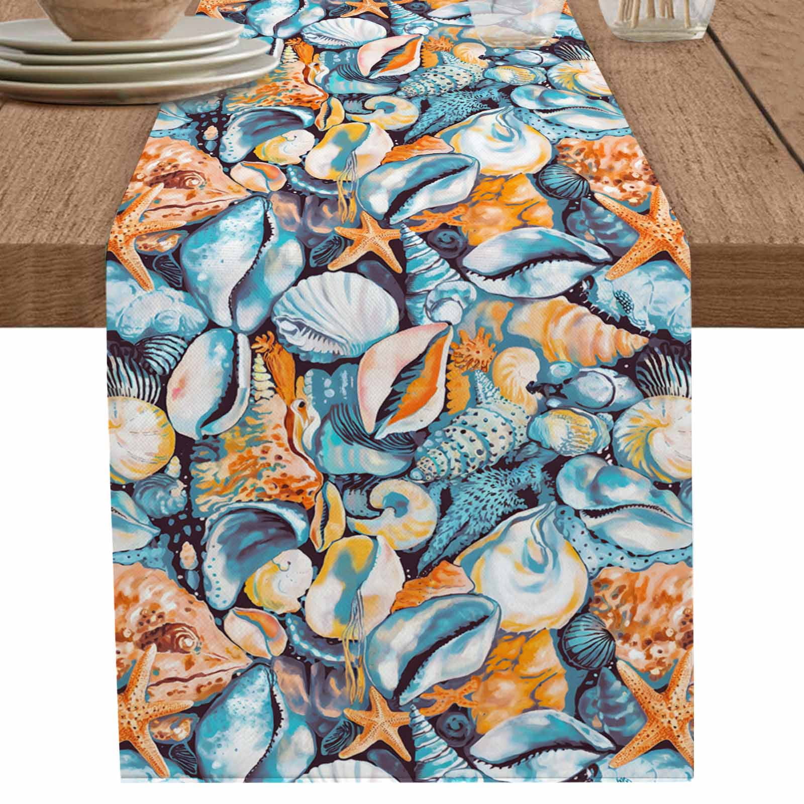 nqOlkjepod Orange Blue Coastal Table Runner 72 Inches Long Farmhouse Dress Scarves, Summer Ocean ...
