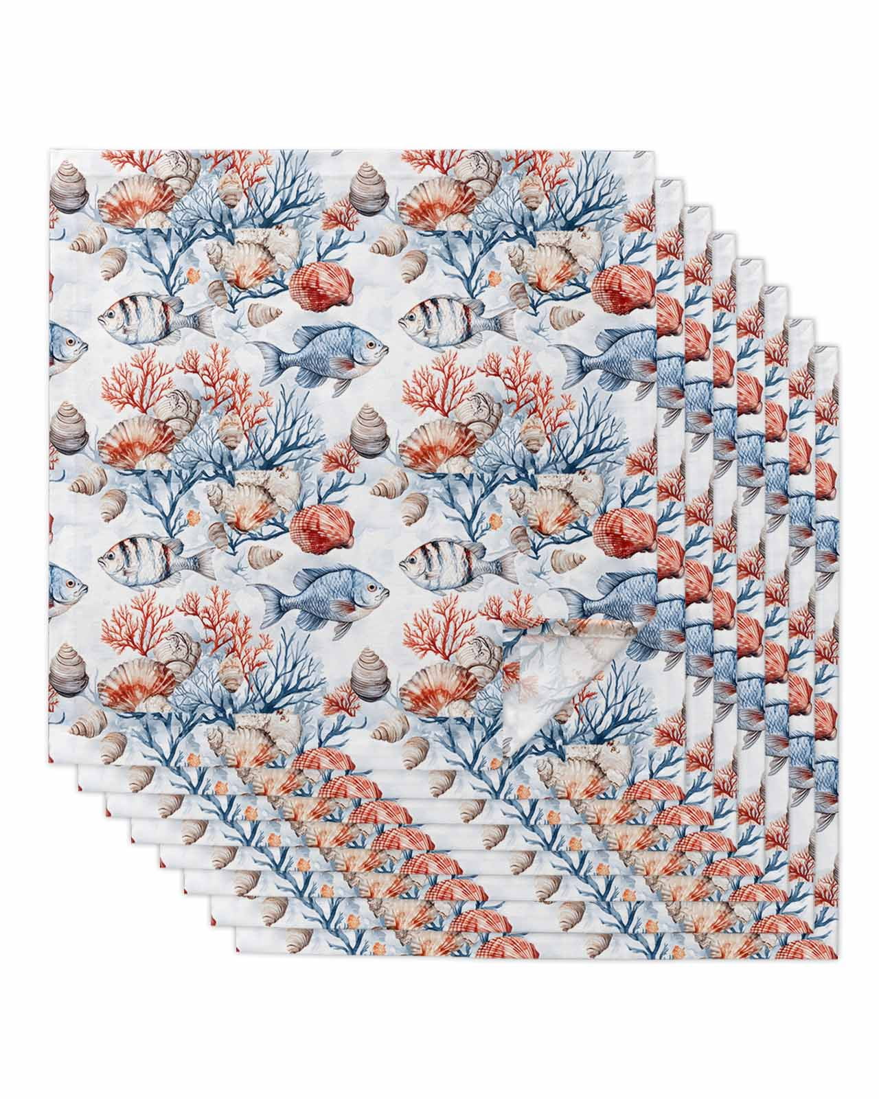 nqOlkjepod Orange Blue Coral Cloth Napkins Set of 8 Reusable Dinner ...