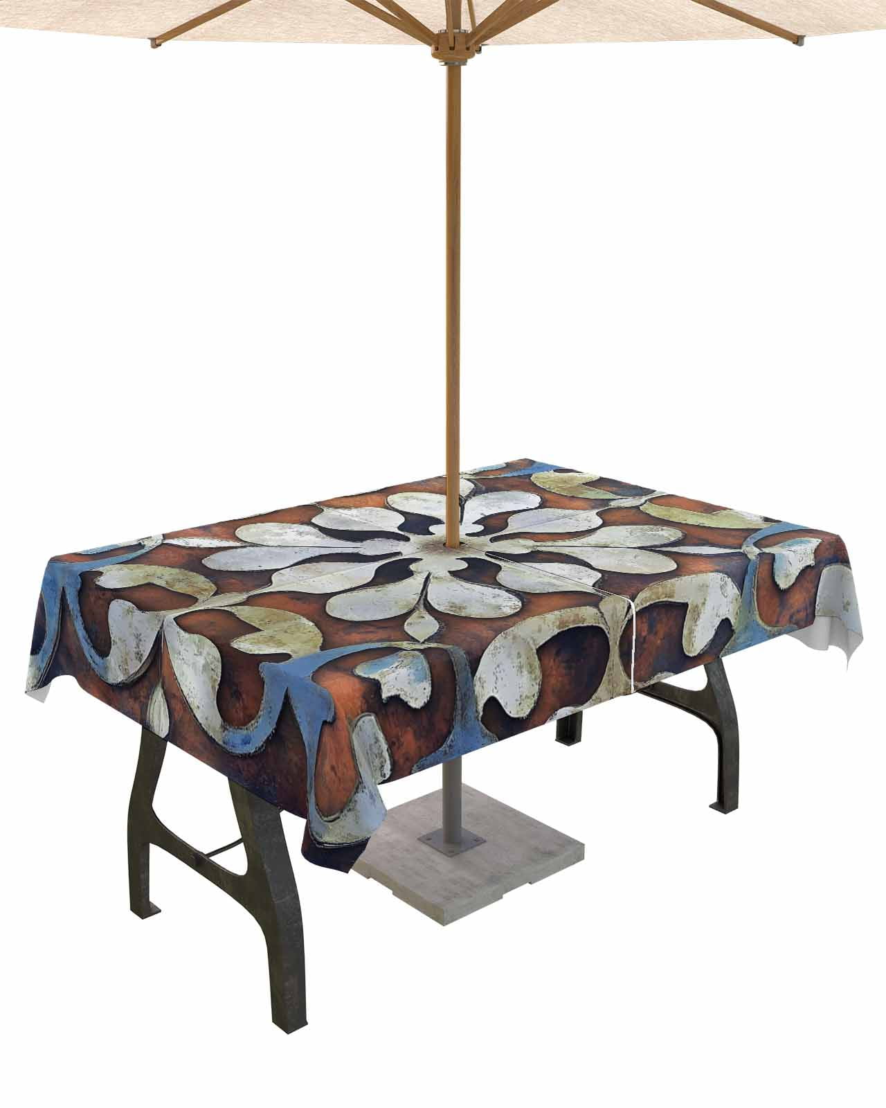 nqOlkjepod Orange Blue Ethnic Outdoor Tablecloth with Umbrella Hole ...