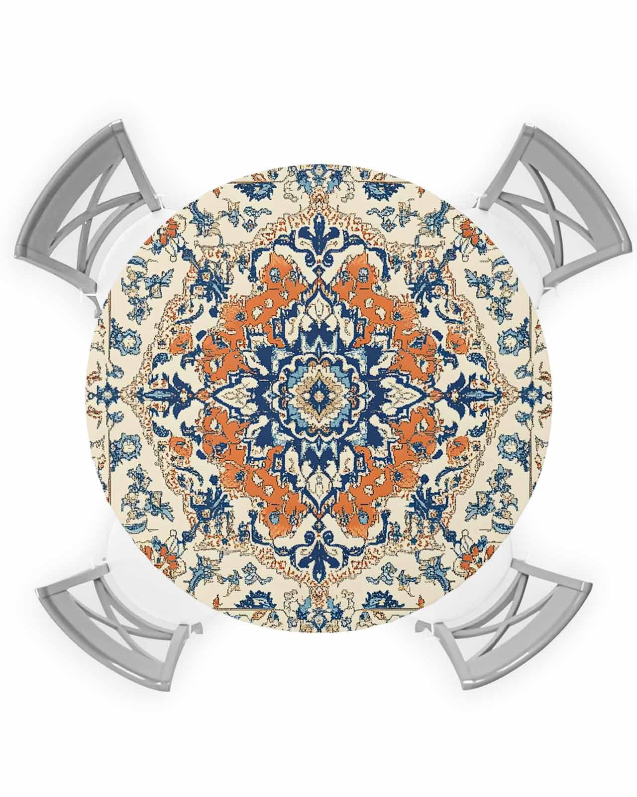 nqOlkjepod Orange Blue Ethnic Rustic Round Tablecloth, Fitted Table ...