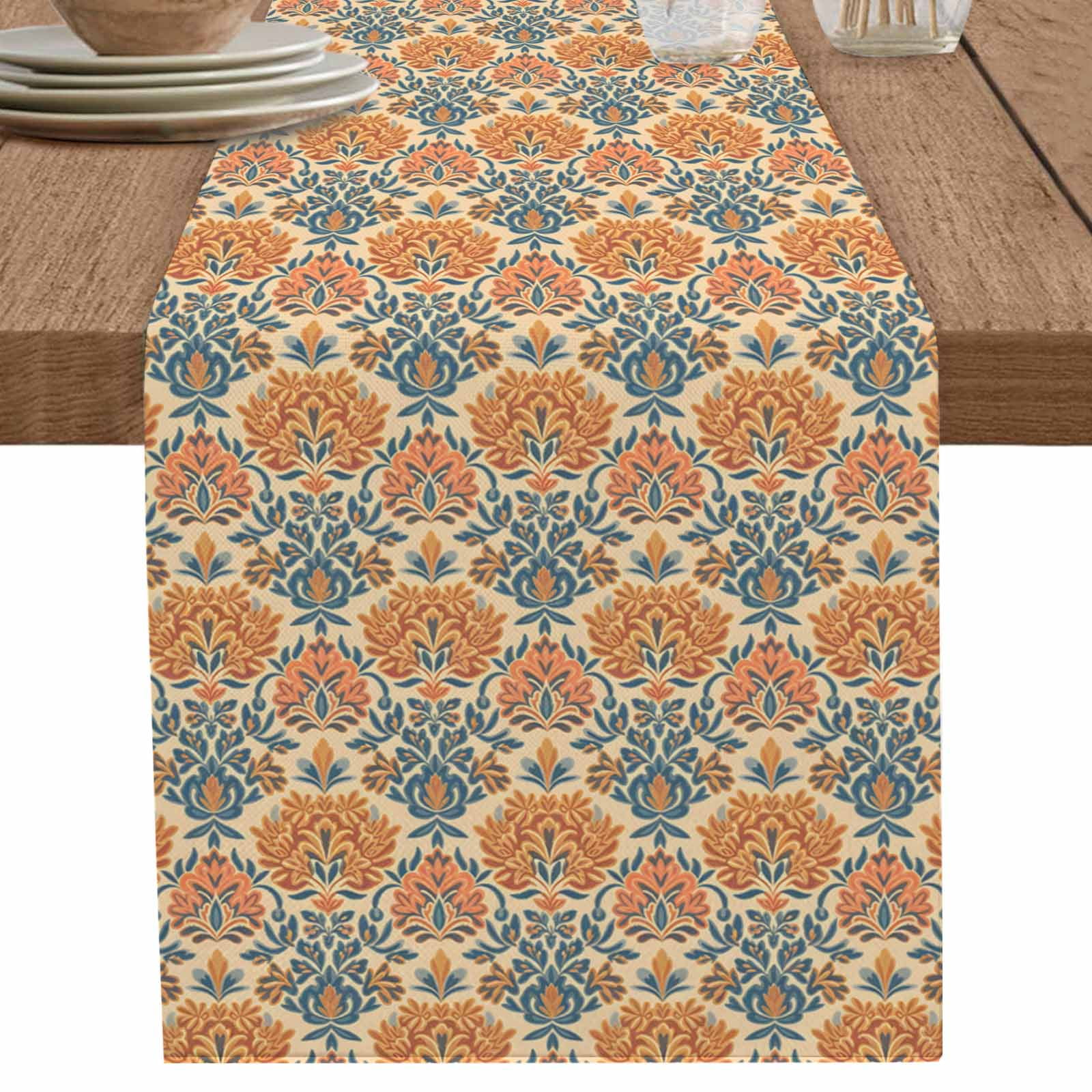 nqOlkjepod Orange Blue Geometric Table Runner 108 Inches Long Farmhouse ...