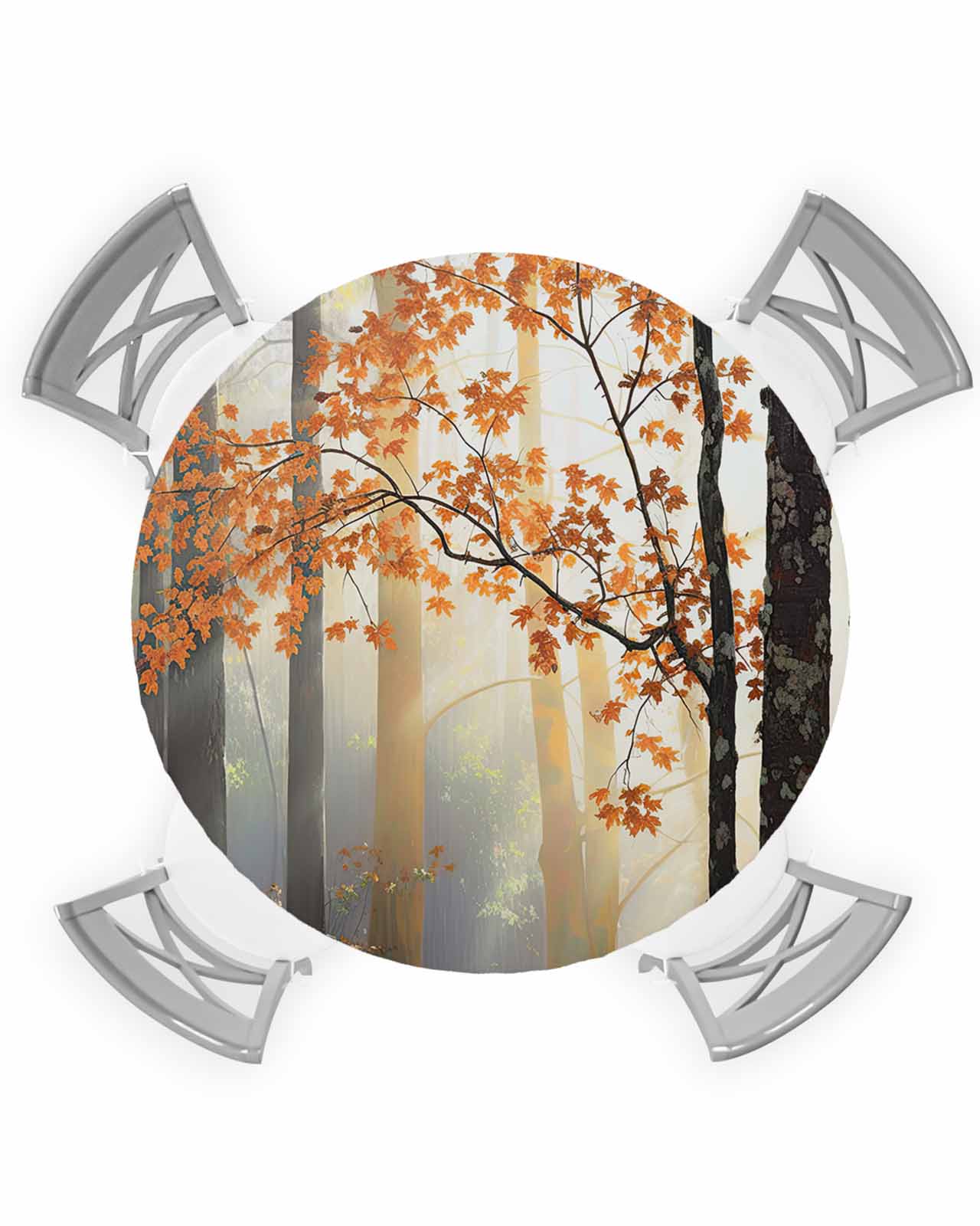 nqOlkjepod Orange Botanical Tree Round Tablecloth, Fitted Table Cover ...
