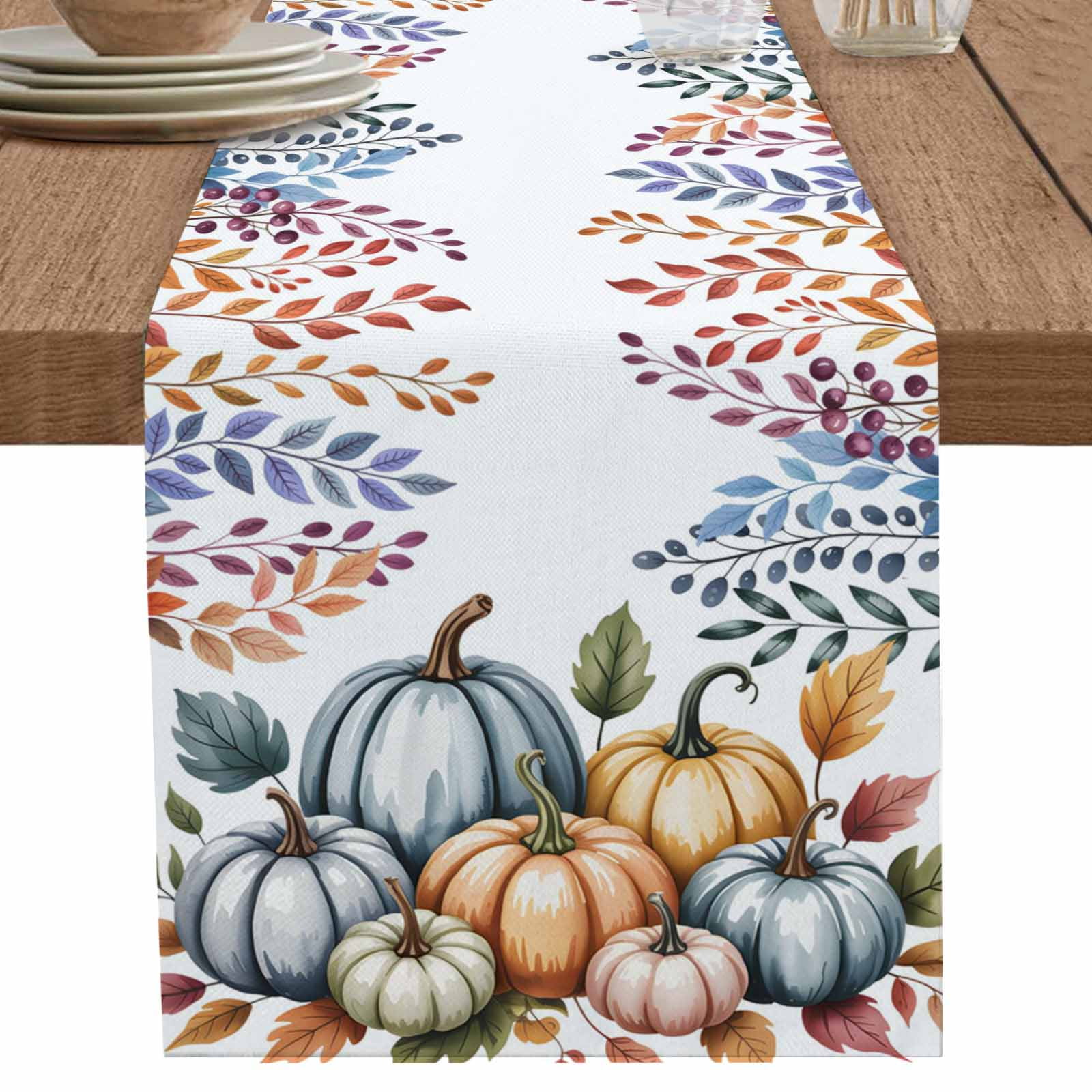nqOlkjepod Orange Fall Pumpkins Table Runner 90 Inches Long Farmhouse ...