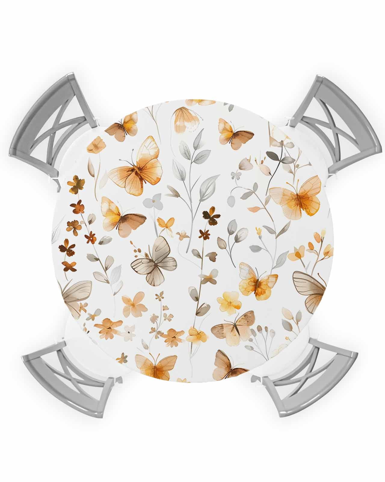 nqOlkjepod Orange Floral Spring Round Tablecloth, Fitted Table Cover ...