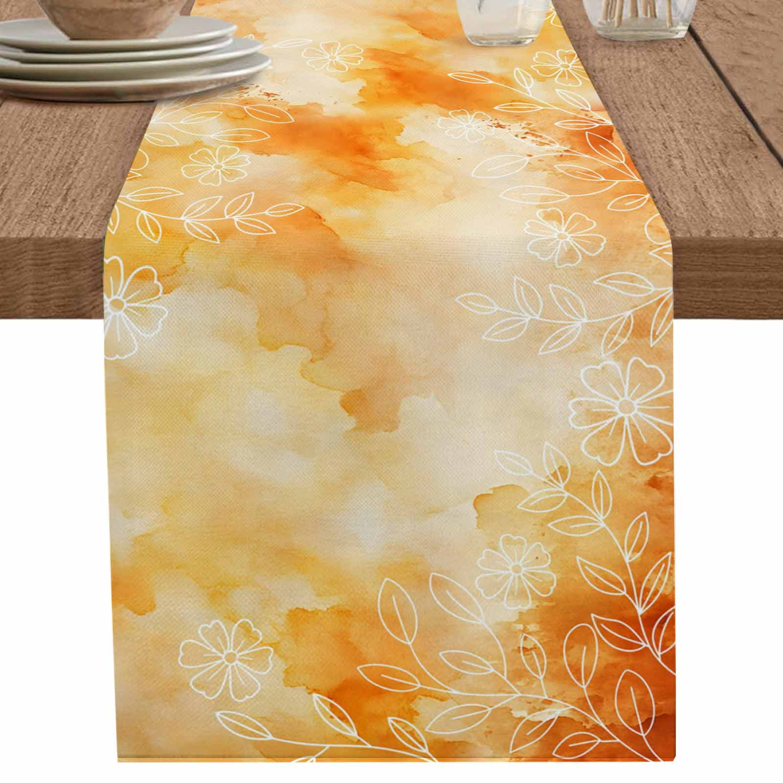 nqOlkjepod Orange Flowers Fall Table Runner 60 Inches Long Farmhouse ...