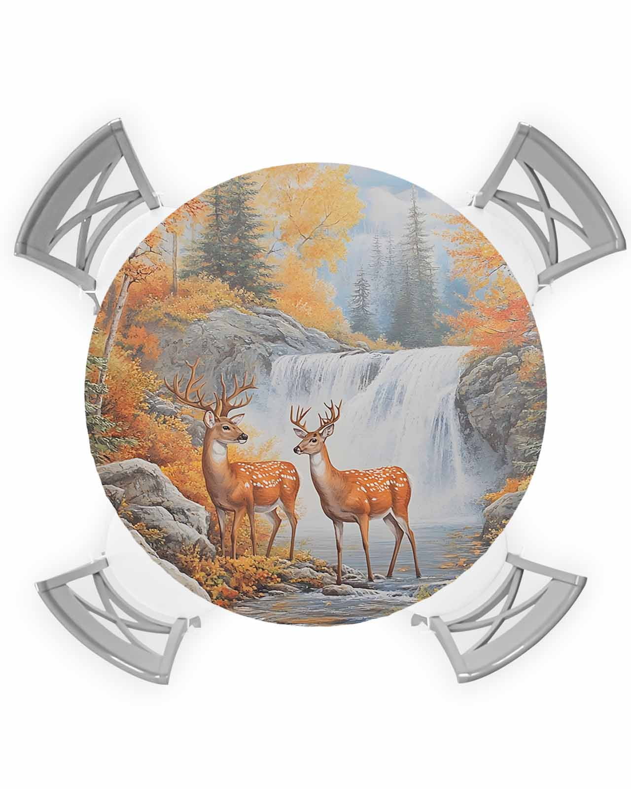 nqOlkjepod Orange Forest Elk Round Tablecloth, Fitted Table Cover with ...