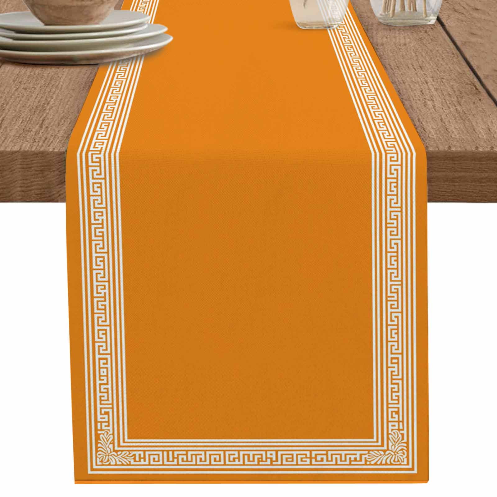 nqOlkjepod Orange Greek Key Table Runner 120 Inches Long Farmhouse ...