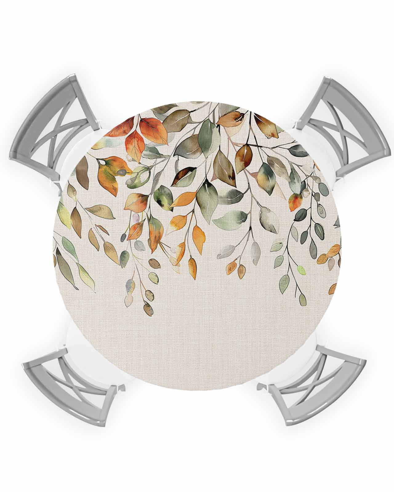 nqOlkjepod Orange Green Eucalyptus Leaves Round Tablecloth, Fitted ...