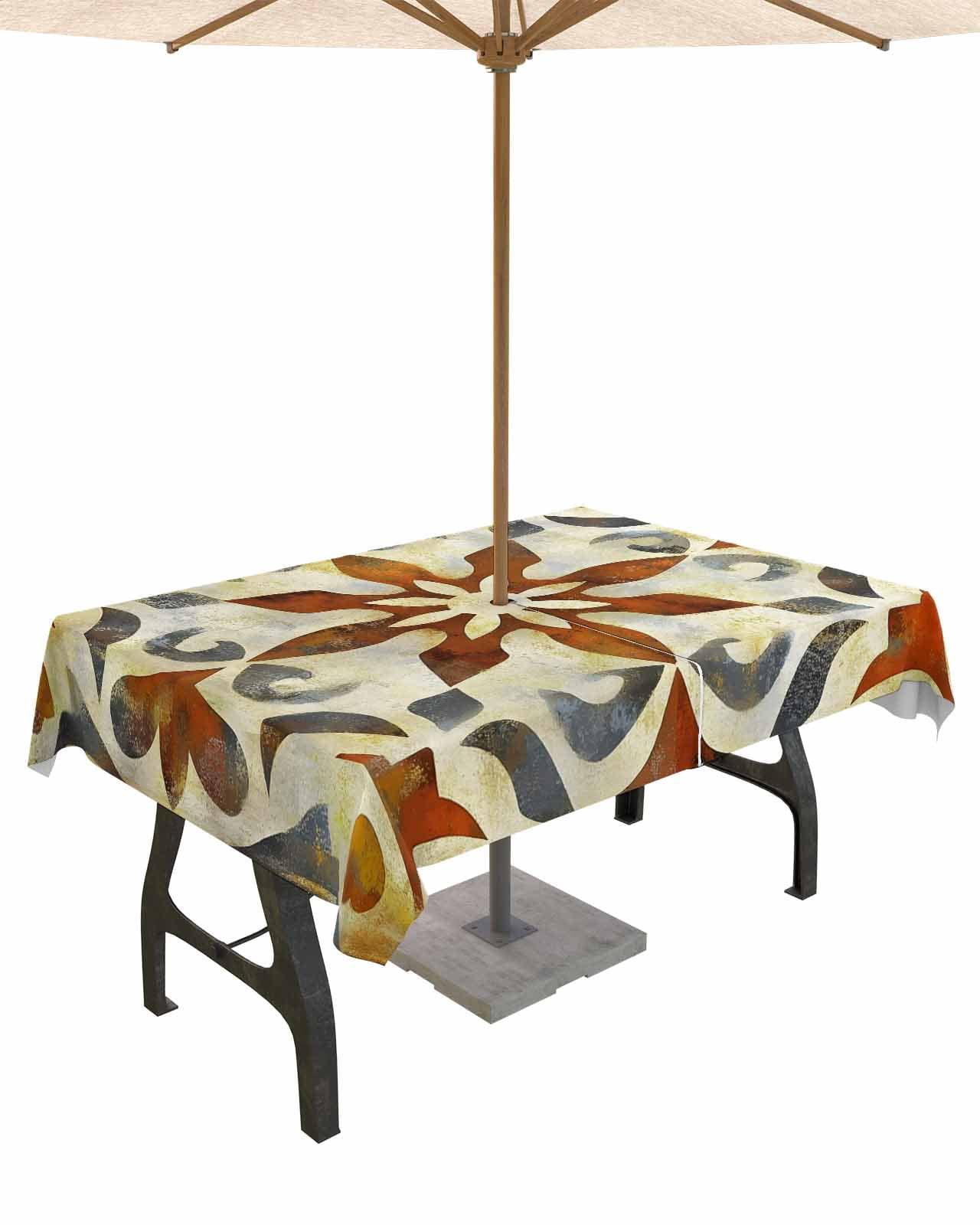 nqOlkjepod Orange Grey Boho Outdoor Tablecloth with Umbrella Hole ...