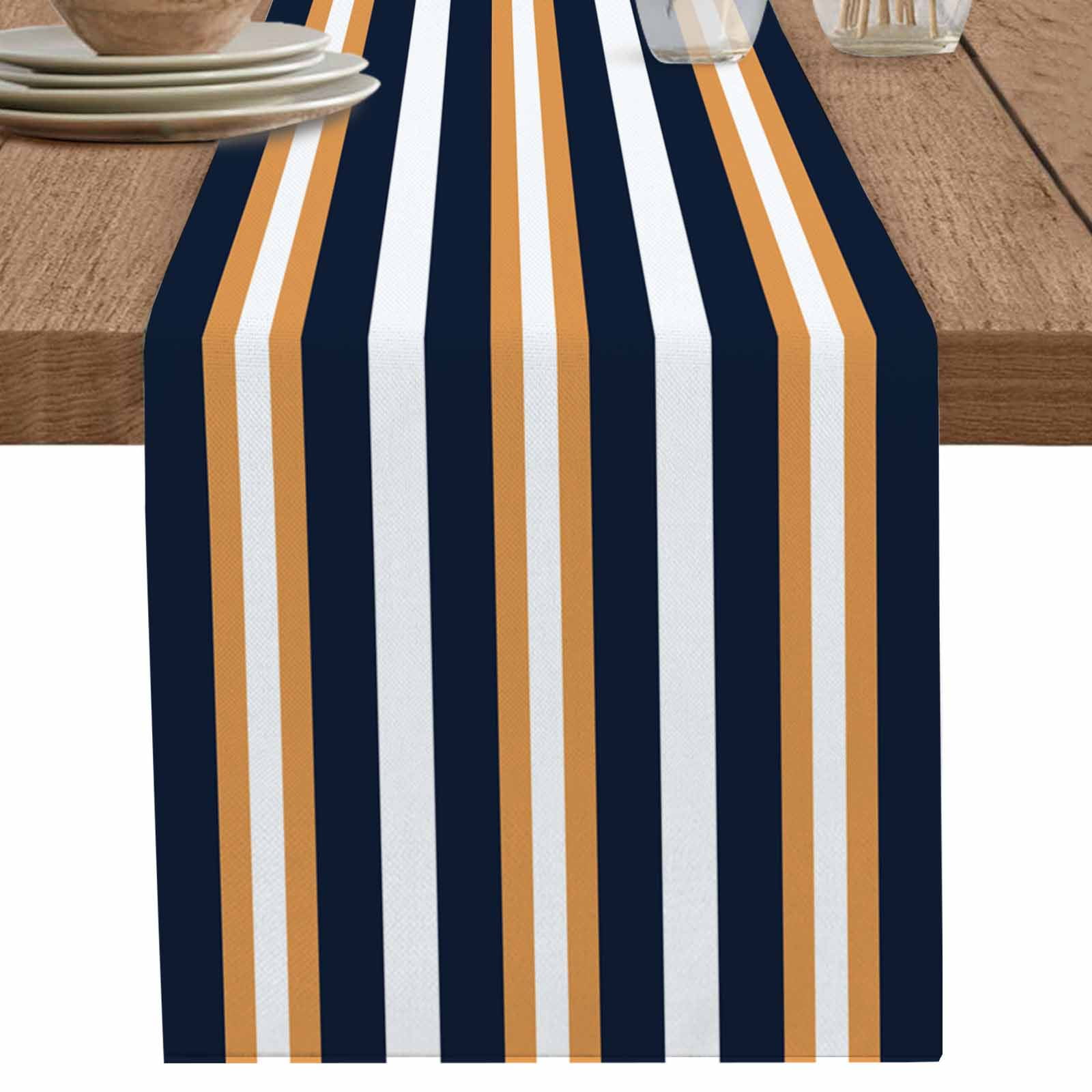 nqOlkjepod Orange Navy Blue Striped Table Runner 108 Inches Long ...
