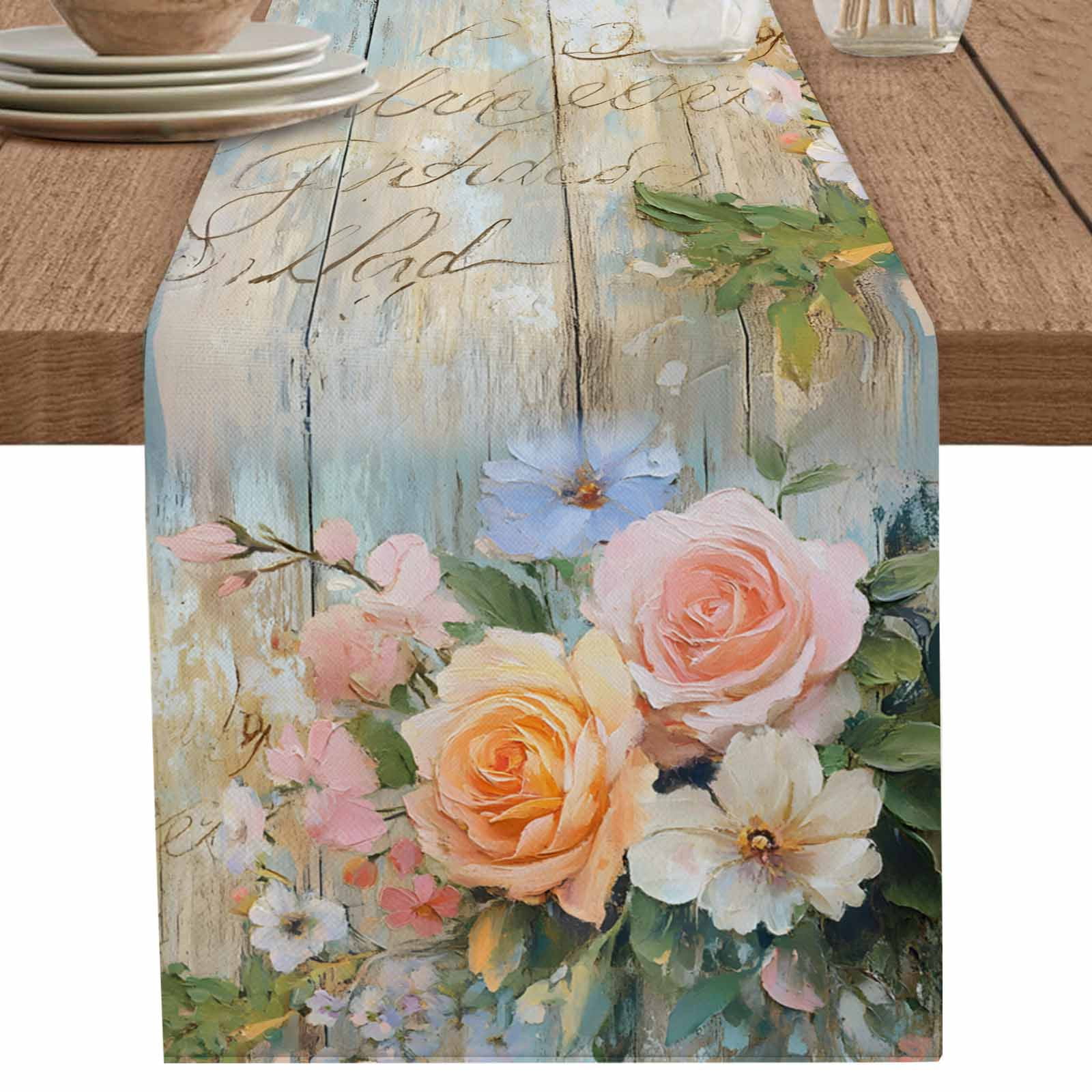 nqOlkjepod Orange Pink Rose Table Runner 90 Inches Long Farmhouse Dress ...