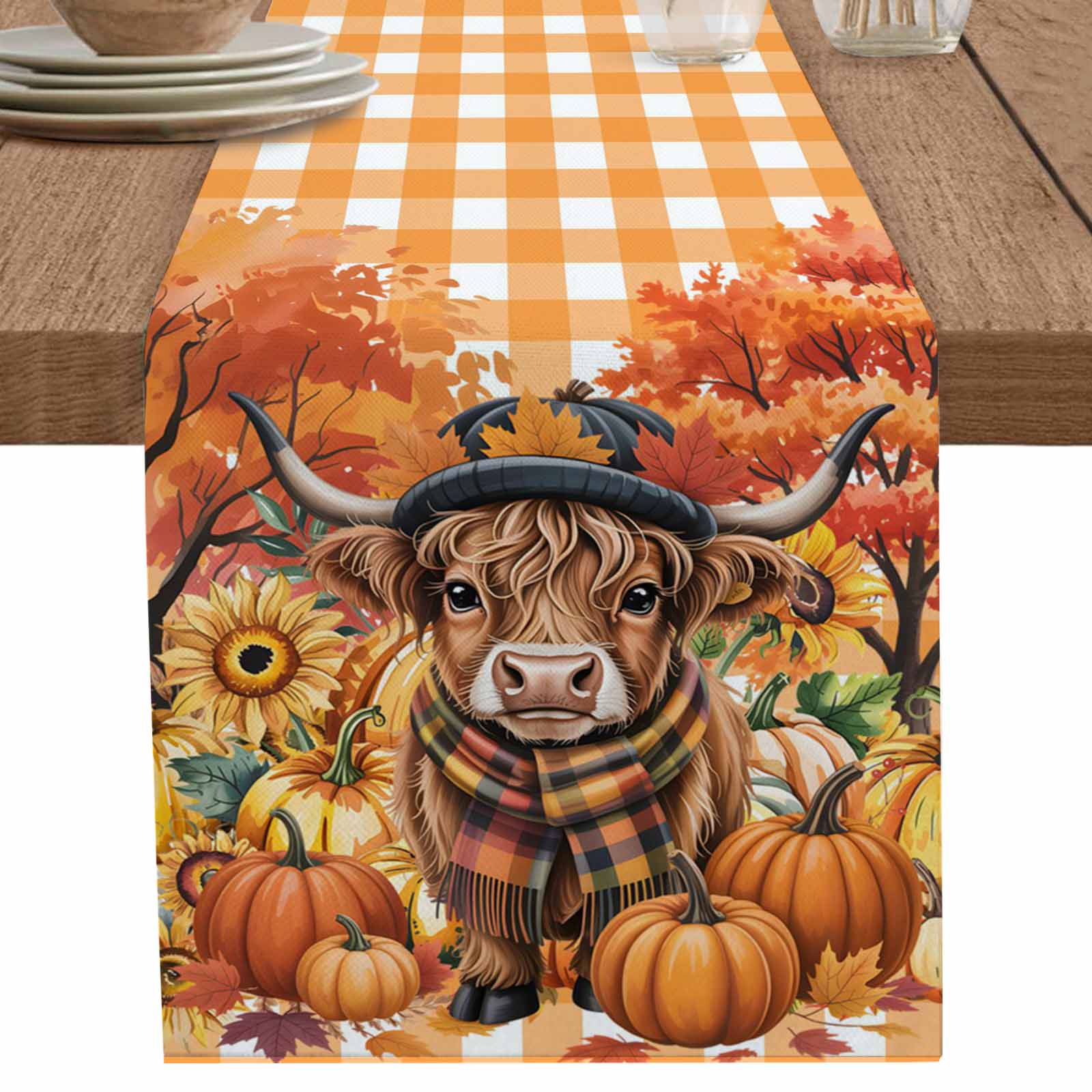 nqOlkjepod Orange Pumpkin Fall Table Runner 108 Inches Long Farmhouse ...