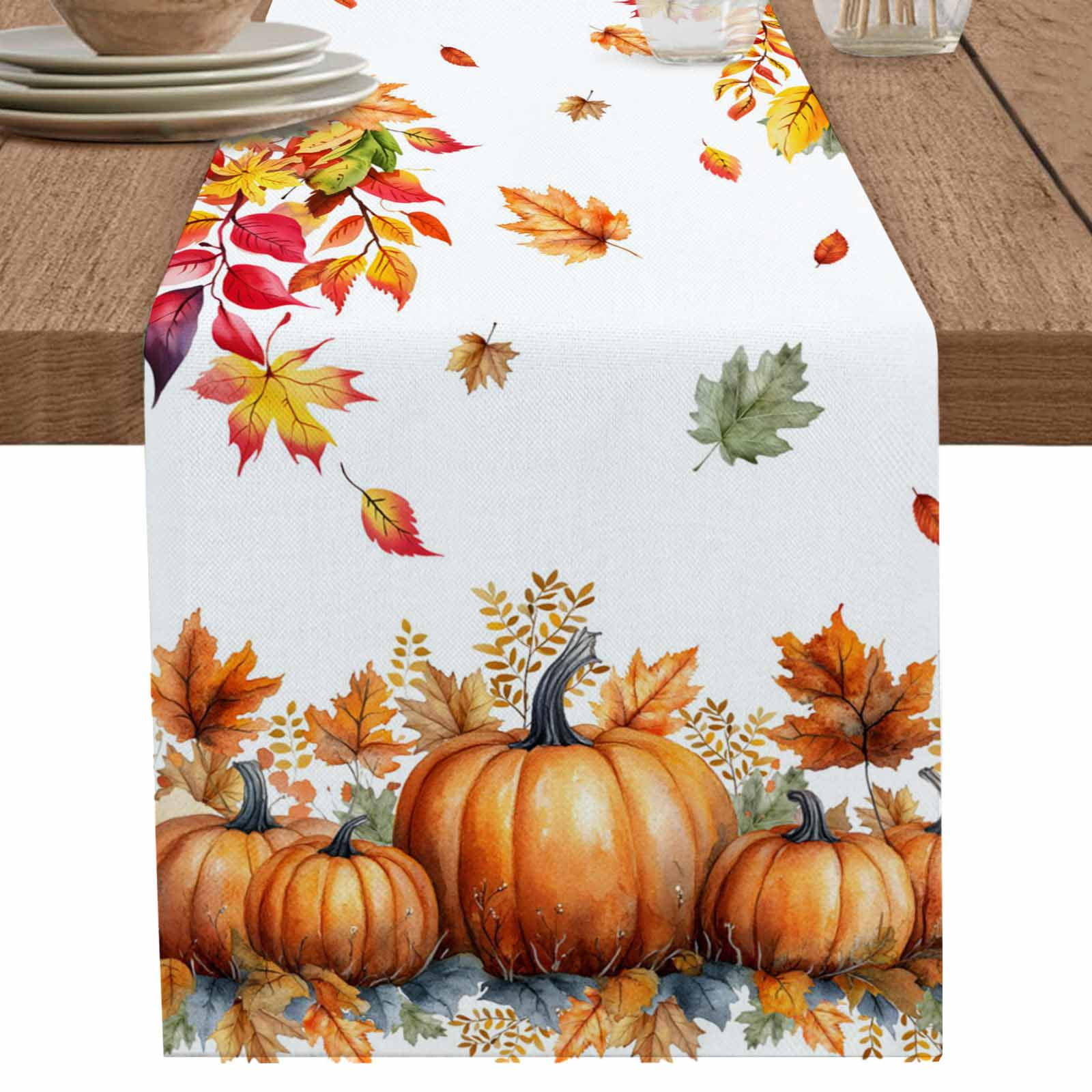 nqOlkjepod Orange Pumpkin Fall Table Runner 108 Inches Long Farmhouse ...