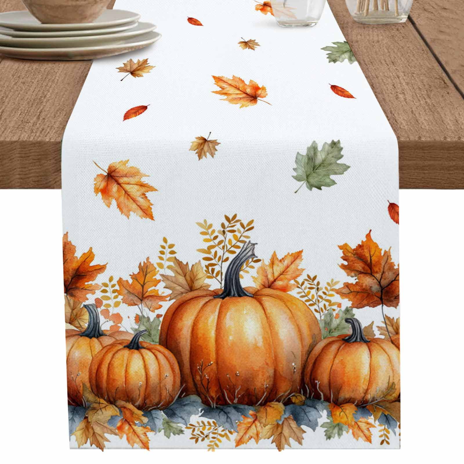 nqOlkjepod Orange Pumpkin Fall Table Runner 70 Inches Long Farmhouse ...
