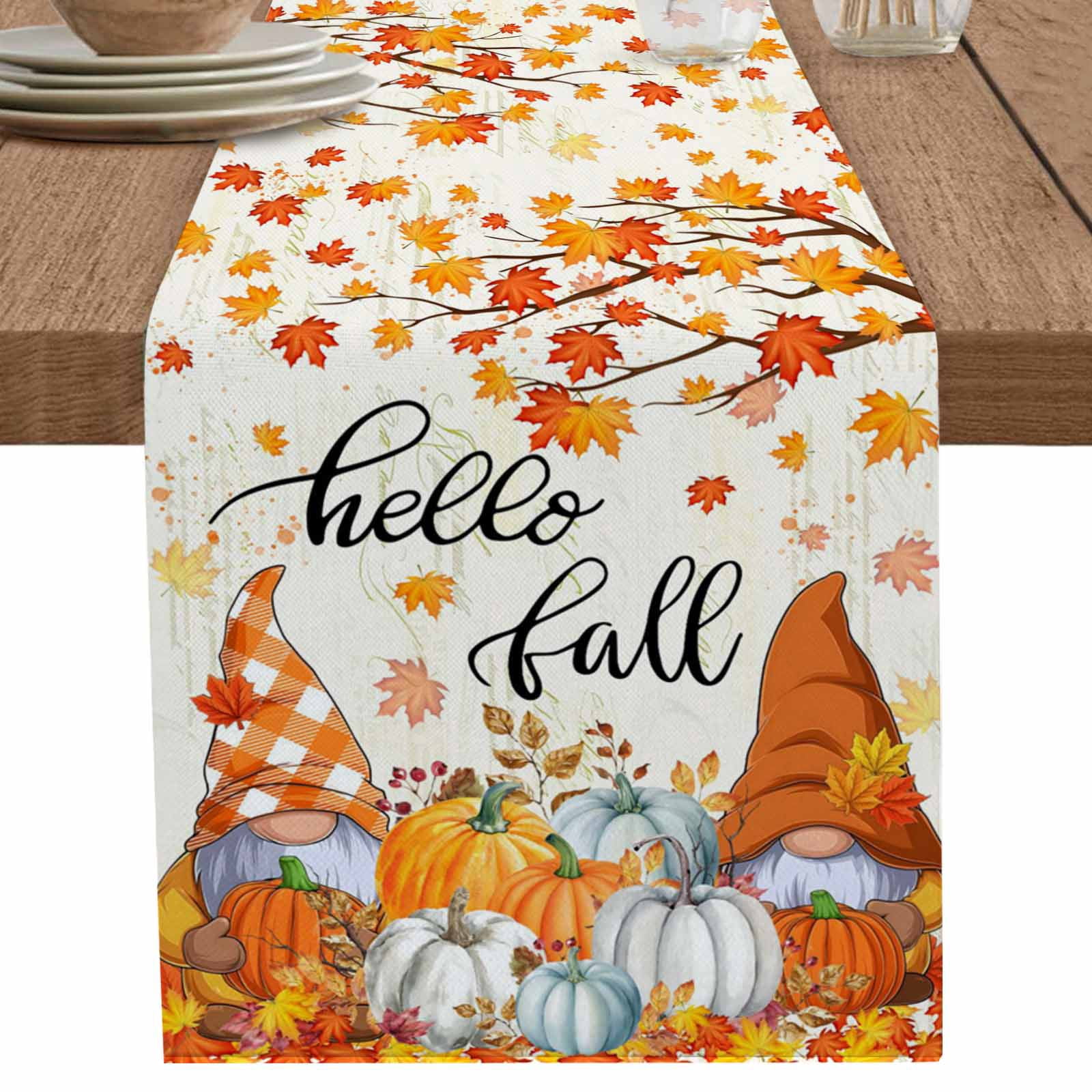 nqOlkjepod Orange Pumpkin Gnomes Fall Table Runner 108 Inches Long ...