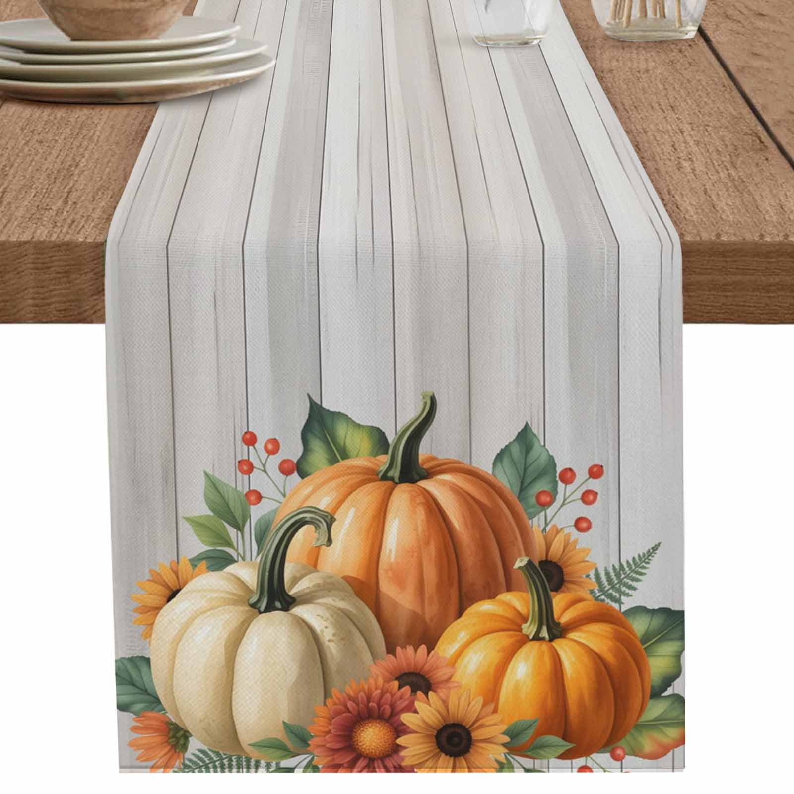 nqOlkjepod Orange Pumpkins Fall Table Runner 60 Inches Long Farmhouse ...