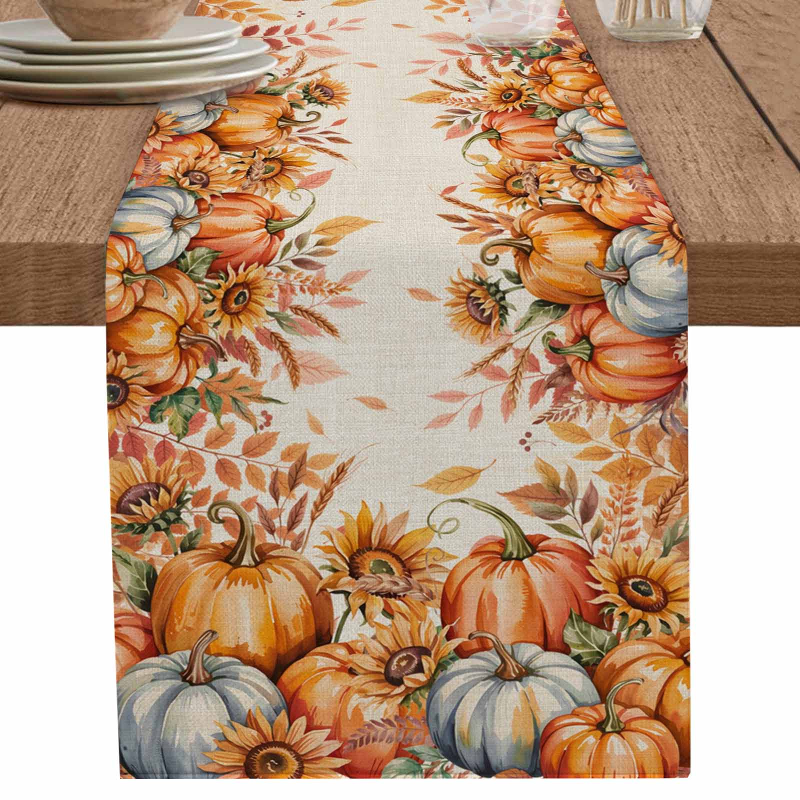 nqOlkjepod Orange Pumpkins Fall Table Runner 70 Inches Long Farmhouse ...