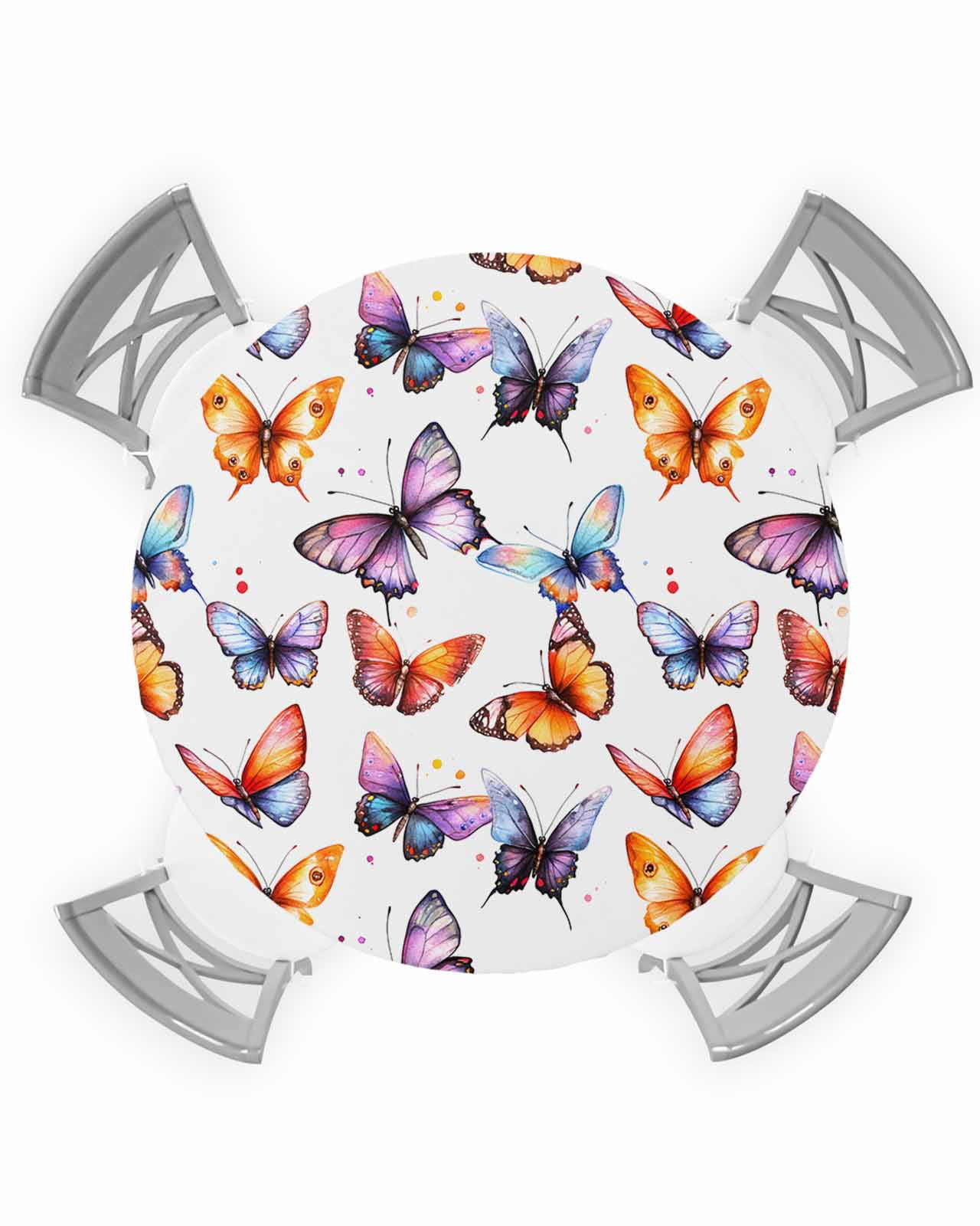 nqOlkjepod Orange Purple Butterfly Round Tablecloth, Fitted Table Cover ...