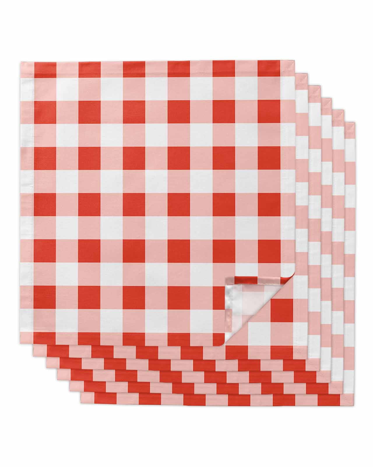 nqOlkjepod Orange Red Checkered Cloth Napkins Set of 6 Reusable Dinner ...