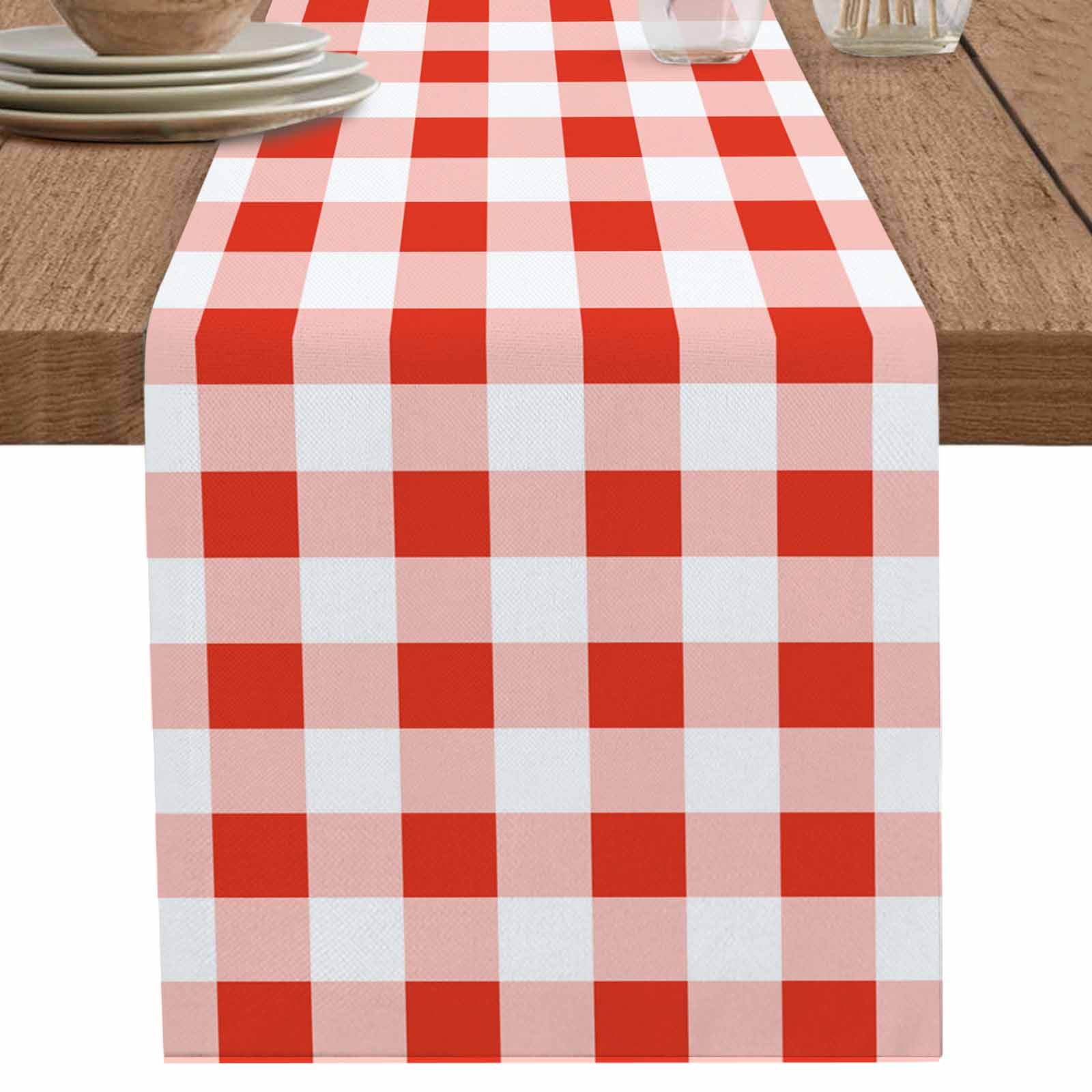 nqOlkjepod Orange Red Checkered Table Runner 72 Inches Long Farmhouse ...