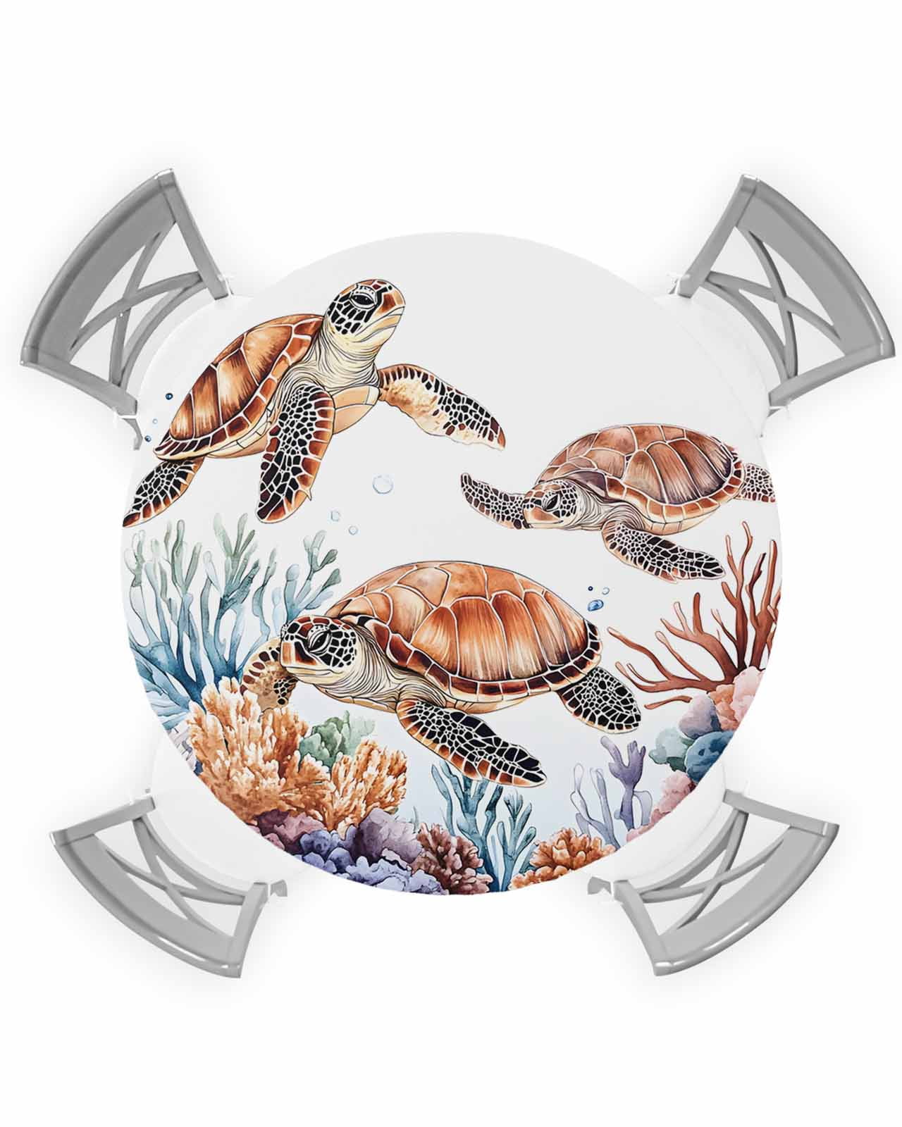 nqOlkjepod Orange Sea Turtle Coastal Round Tablecloth, Fitted Table ...