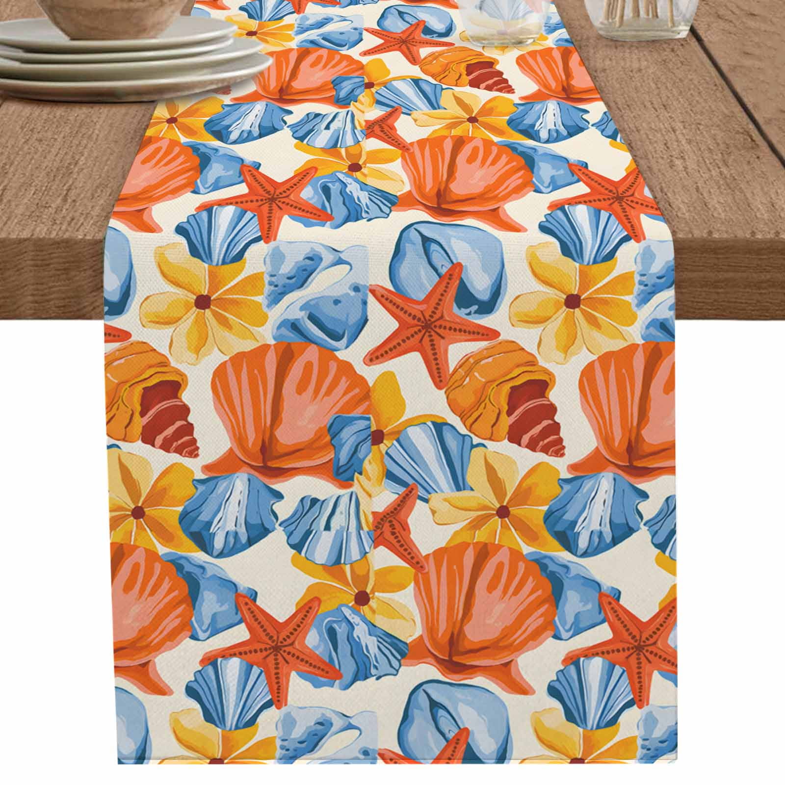 nqOlkjepod Orange Shell Starfish Table Runner 108 Inches Long Farmhouse Dress Scarves, Vintage ...