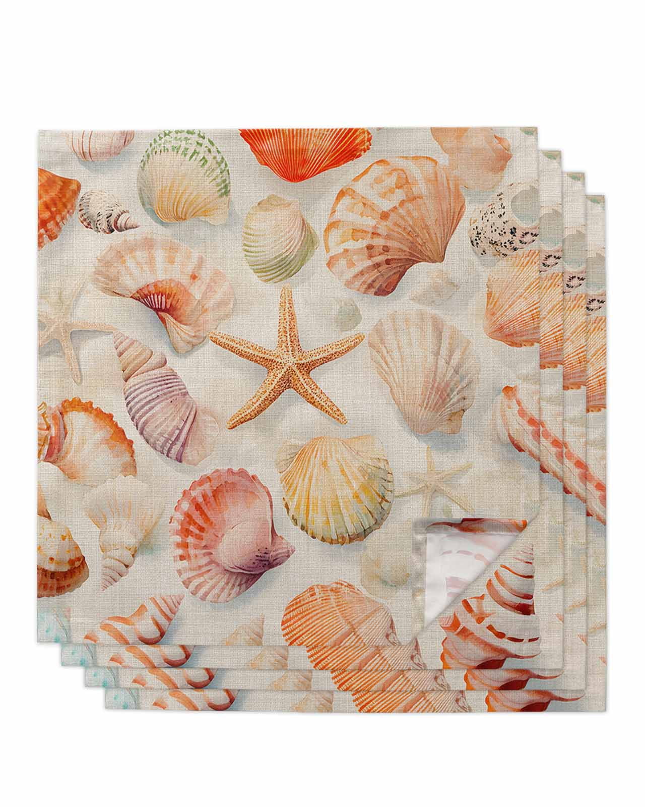 nqOlkjepod Orange Shells Coastal Cloth Napkins Set of 4 Reusable Dinner ...