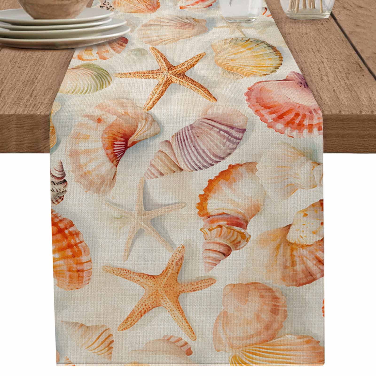 nqOlkjepod Orange Shells Coastal Table Runner 72 Inches Long Farmhouse ...