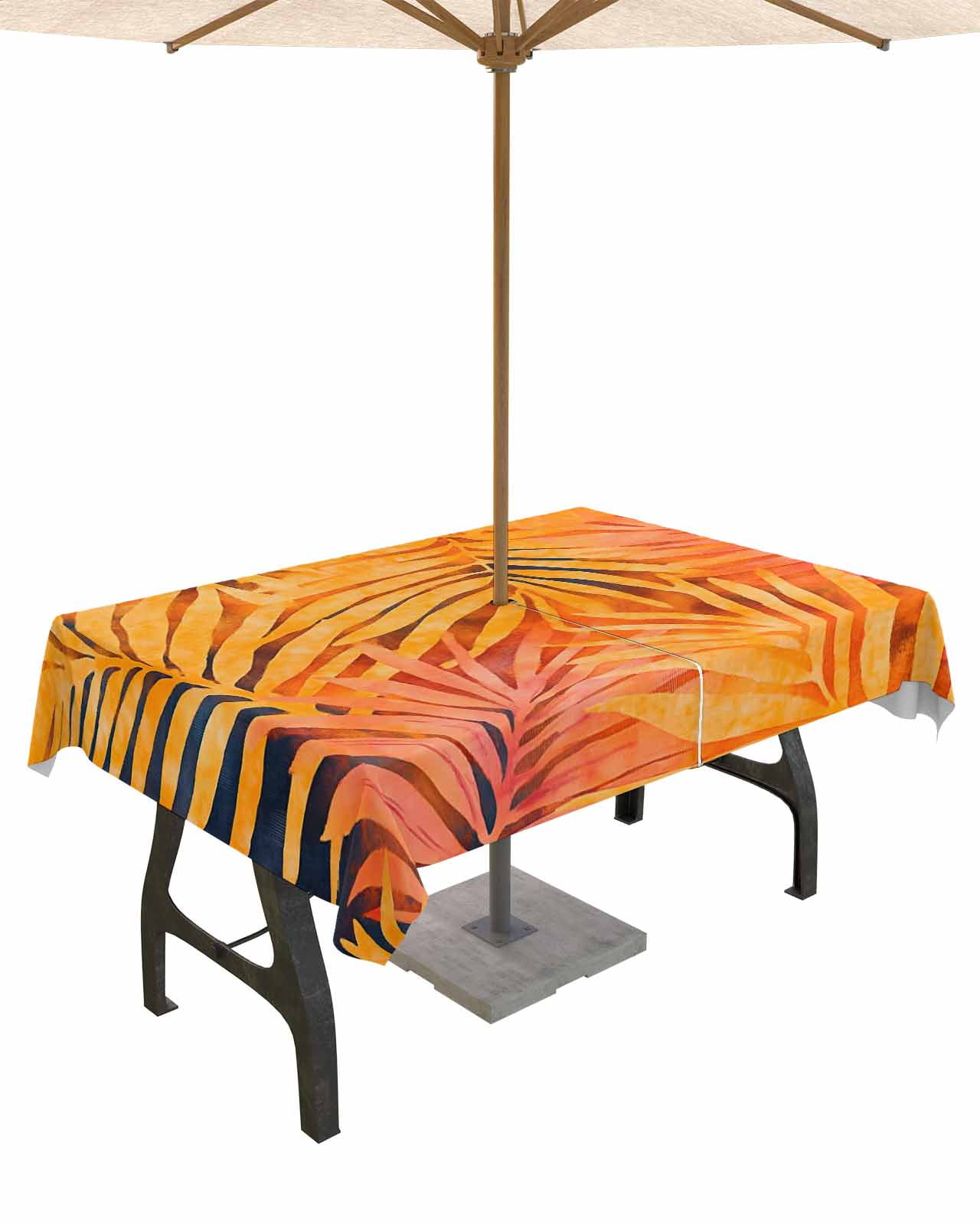 nqOlkjepod Orange Tropical Leaf Outdoor Tablecloth with Umbrella Hole ...