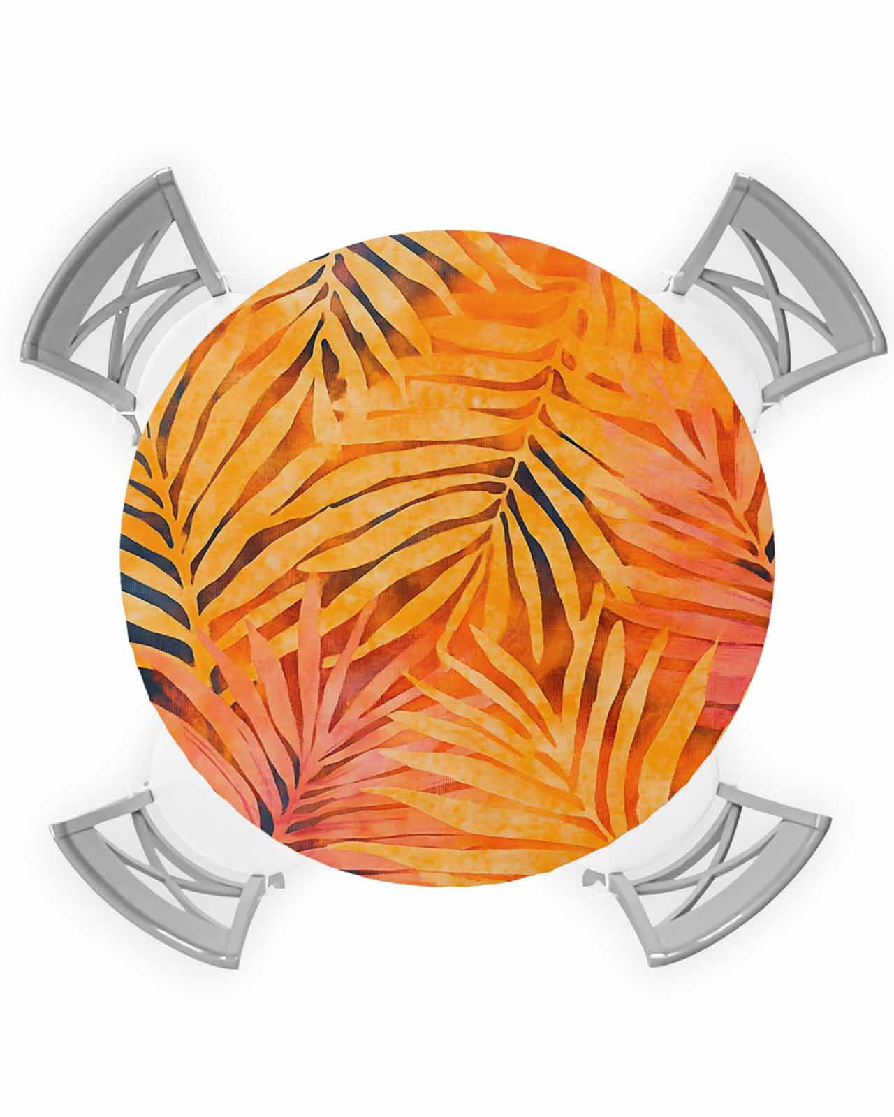 nqOlkjepod Orange Tropical Leaf Round Tablecloth, Fitted Table Cover ...