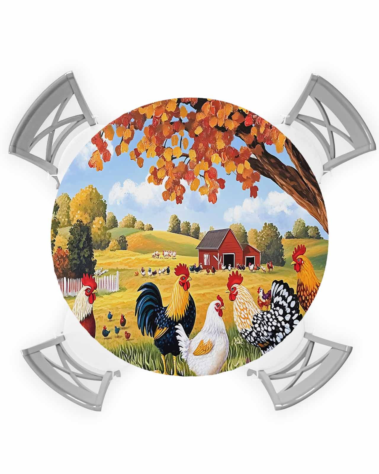 nqOlkjepod Orange Vintage Rooster Round Tablecloth, Fitted Table Cover ...