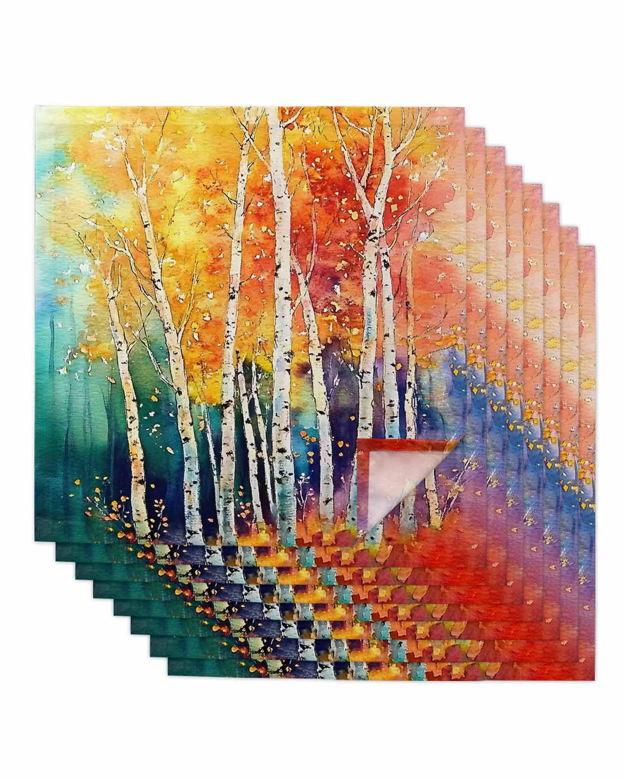 nqOlkjepod Orange Yellow Forest Cloth Napkins Set of 8 Reusable Dinner ...