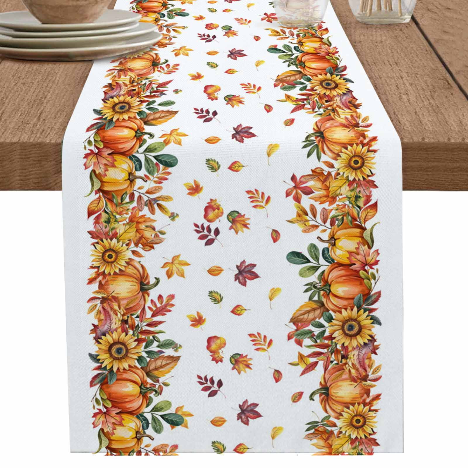 nqOlkjepod Orange Yellow Pumpkins Table Runner 48 Inches Long Farmhouse ...