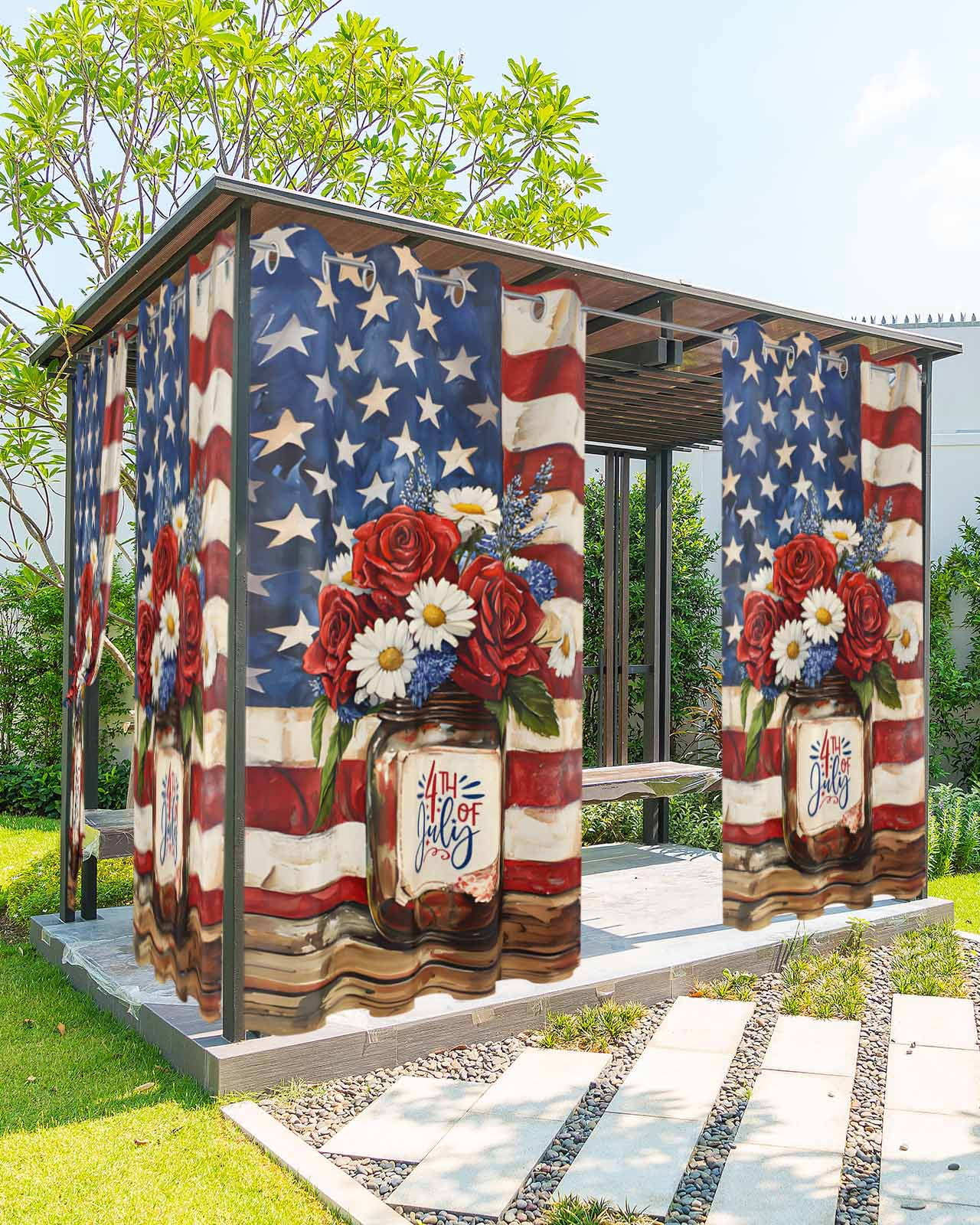 nqOlkjepod Outdoor Curtains for Patio Waterproof, 4th of July Outdoor ...