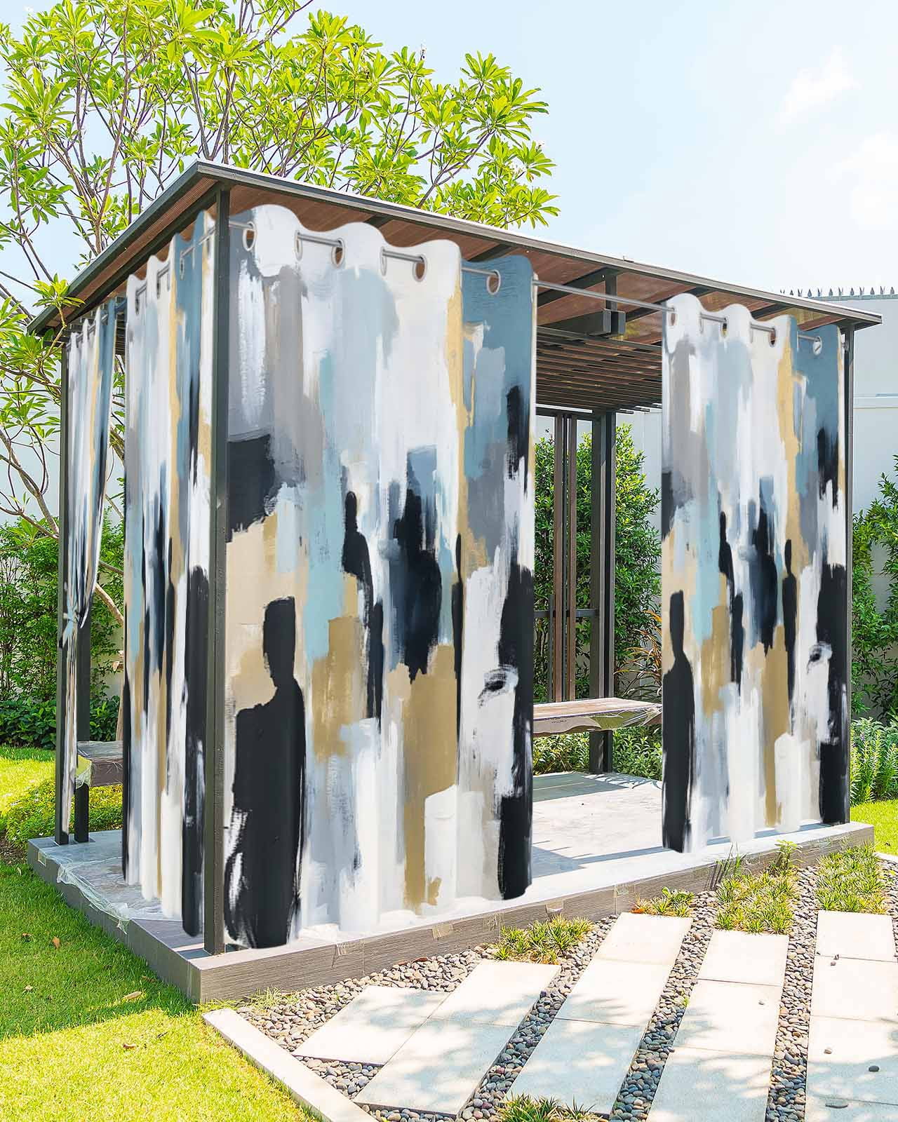 nqOlkjepod Outdoor Curtains for Patio Waterproof, Abstract Black Gold ...