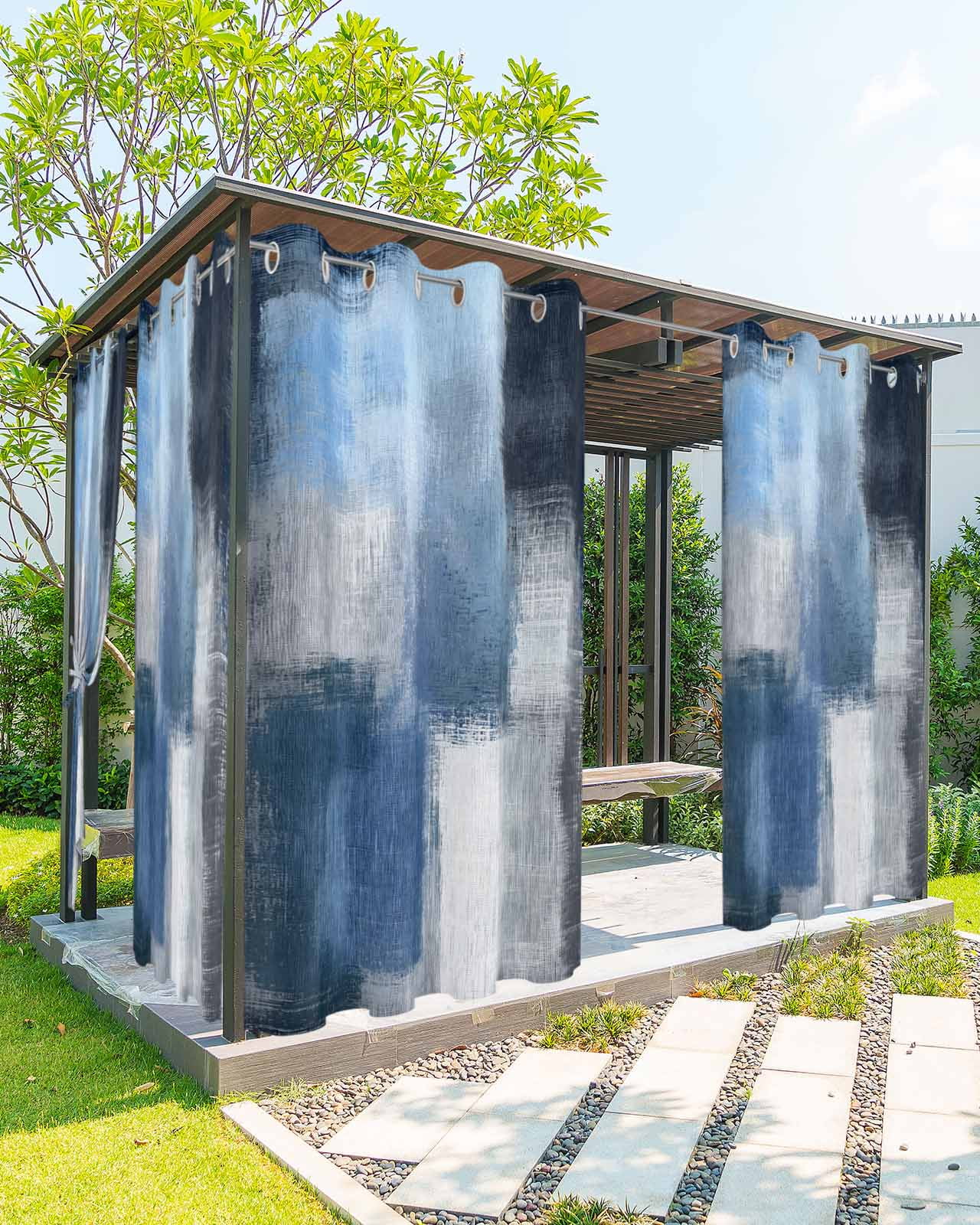 nqOlkjepod Outdoor Curtains for Patio Waterproof, Abstract Blue Outdoor ...