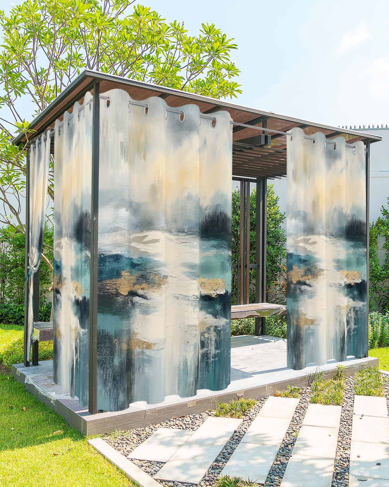 nqOlkjepod Outdoor Curtains for Patio Waterproof, Abstract Turquoise ...