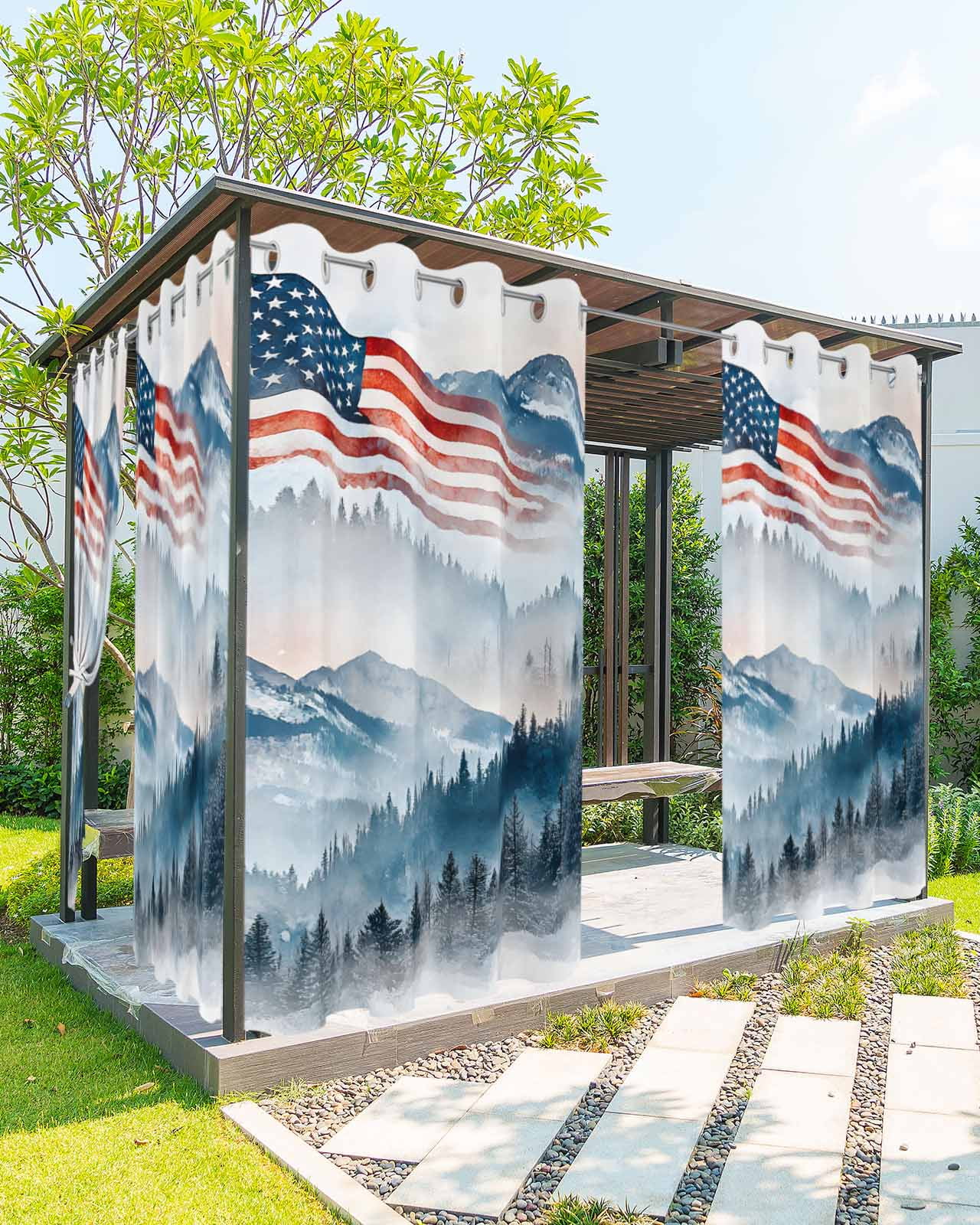 nqOlkjepod Outdoor Curtains for Patio Waterproof, American Flag Outdoor Privacy Panels Grommet ...