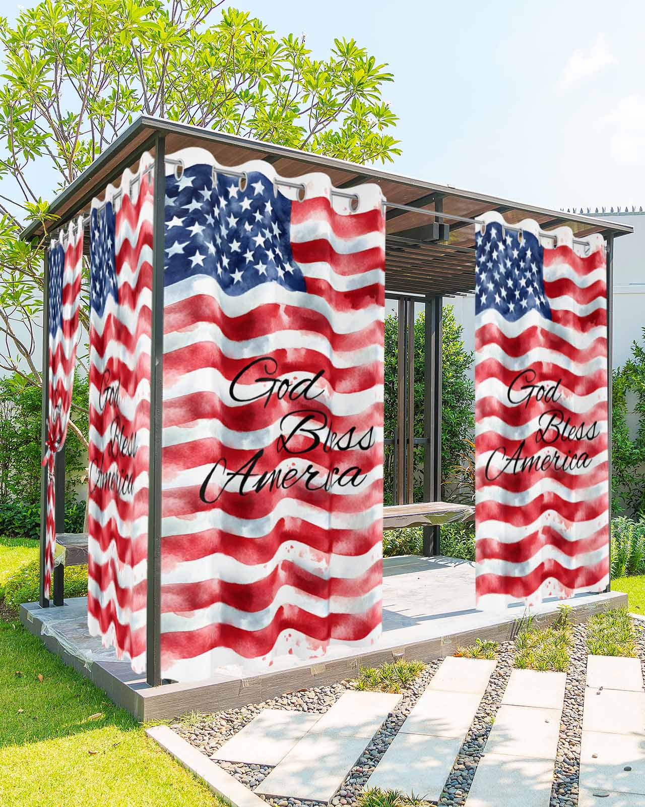 nqOlkjepod Outdoor Curtains for Patio Waterproof, American Flag Outdoor ...