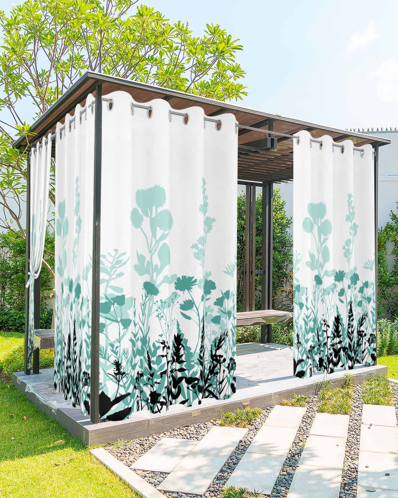 nqOlkjepod Outdoor Curtains for Patio Waterproof, Aqua Flowers Outdoor ...