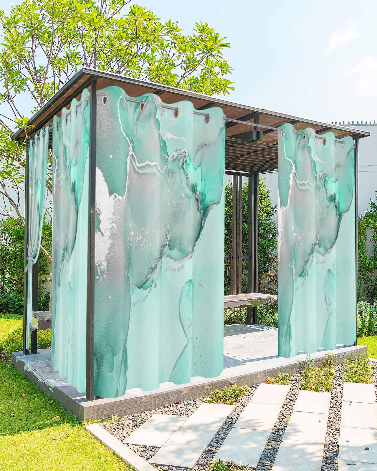 nqOlkjepod Outdoor Curtains for Patio Waterproof, Aqua Marble Outdoor ...