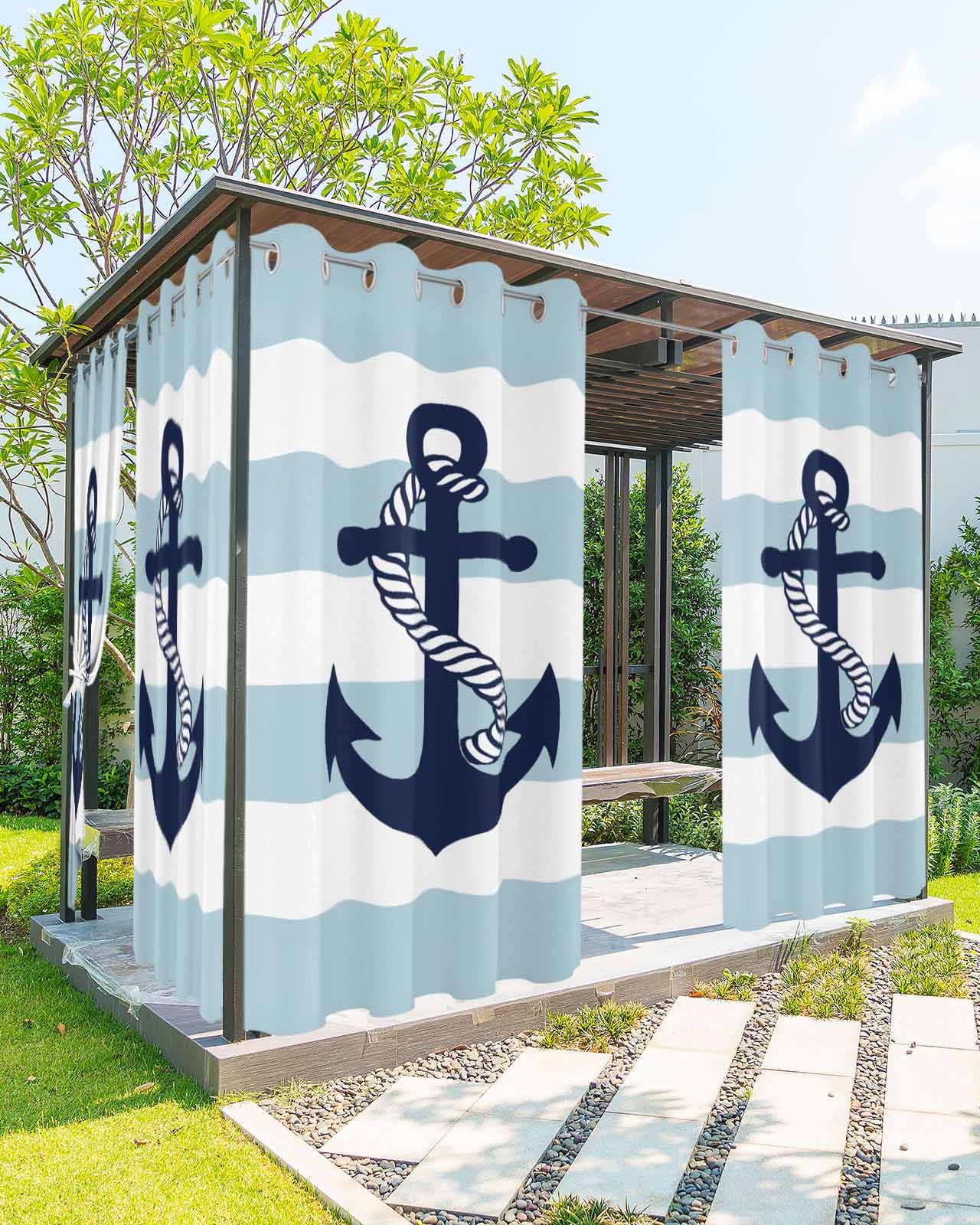 nqOlkjepod Outdoor Curtains for Patio Waterproof, Aqua Stripe Nautical ...